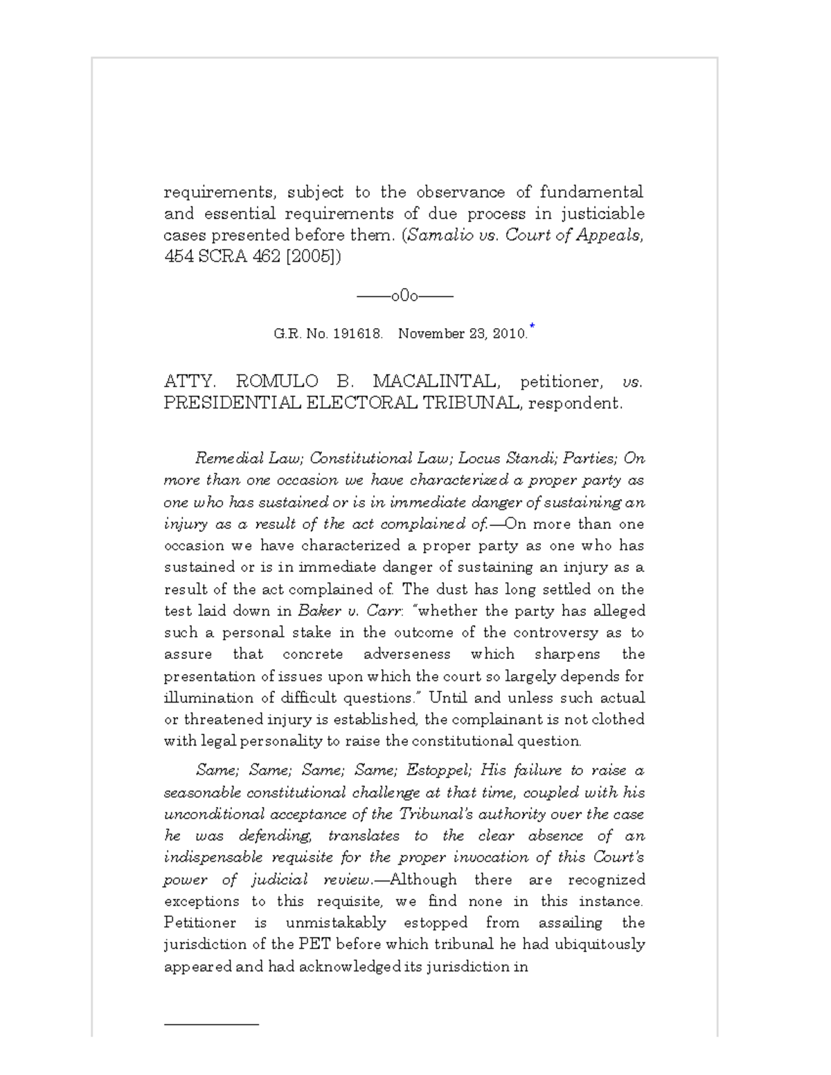 Atty. Romulo Macalintal vs. Presidentail Electoral Tribunal, G.R. No ...