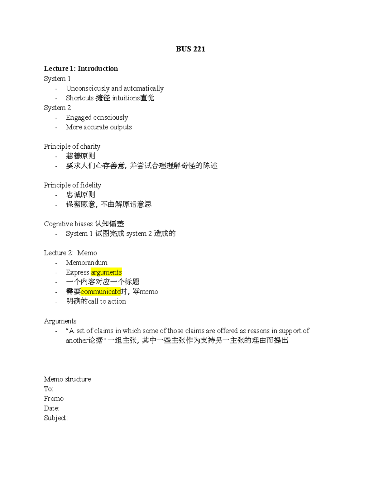 BUS 221 - note - BUS 221 Lecture 1: Introduction System 1 ...