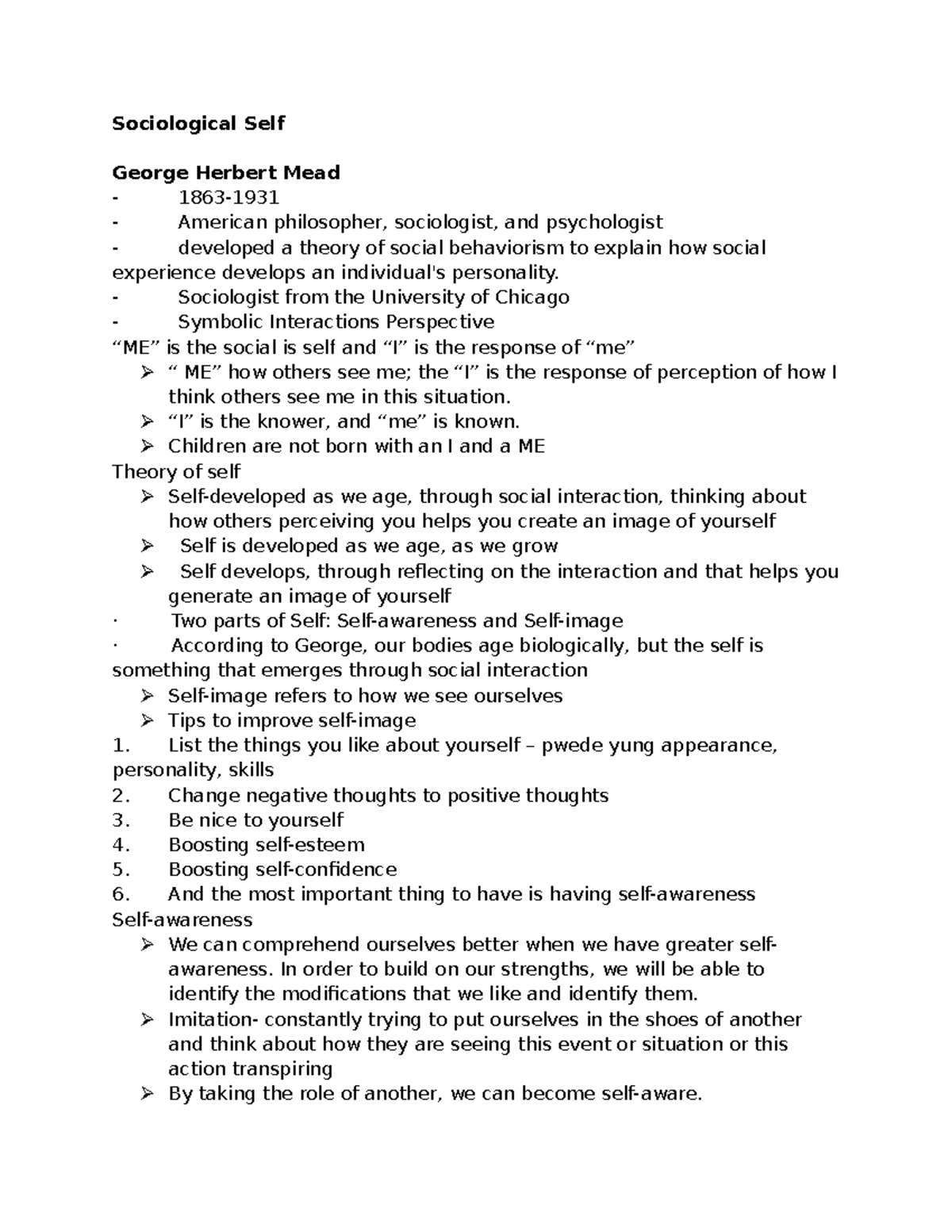 Sociological self written infos - Sociological Self George Herbert Mead ...