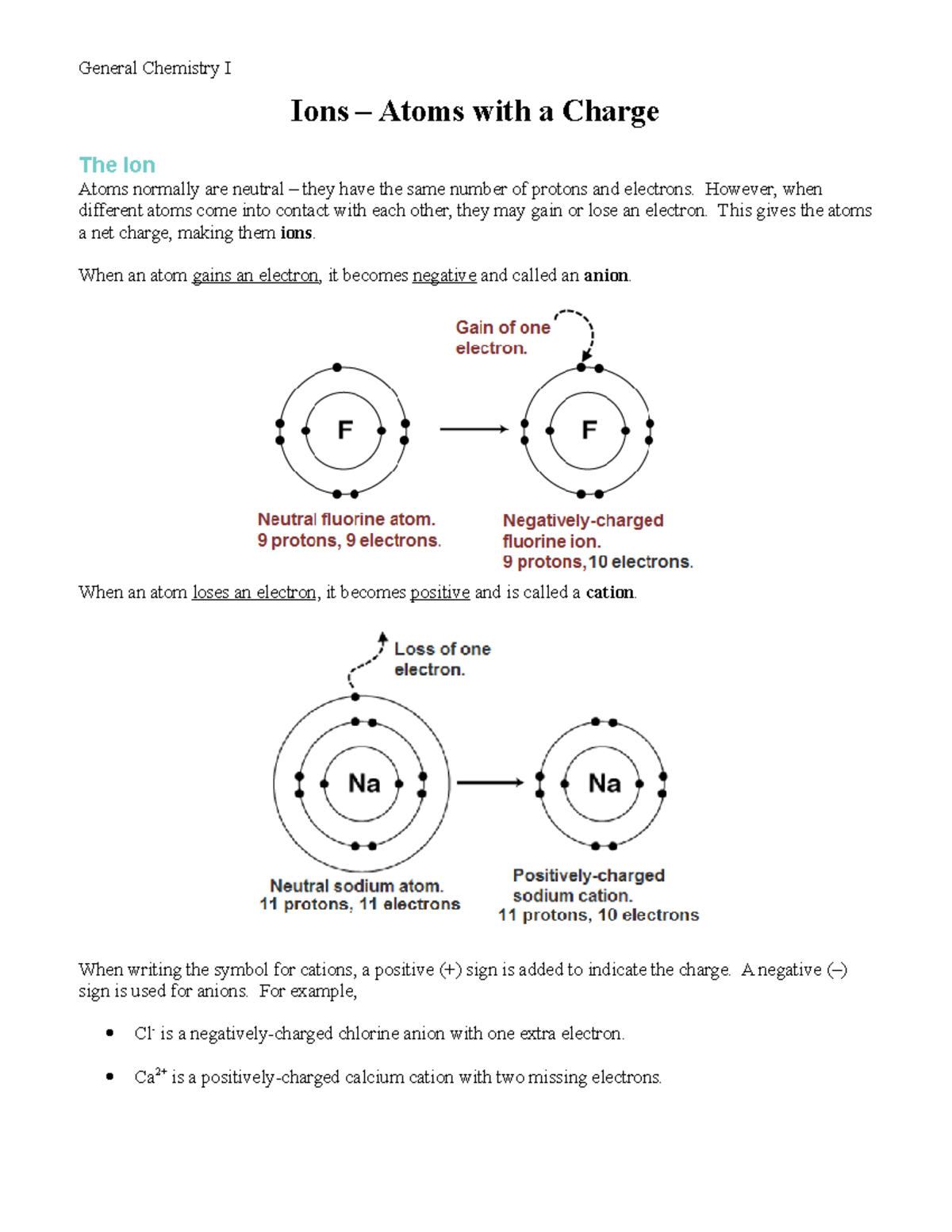 Ions 6 - This is coursework for General Chemistry I. - General ...