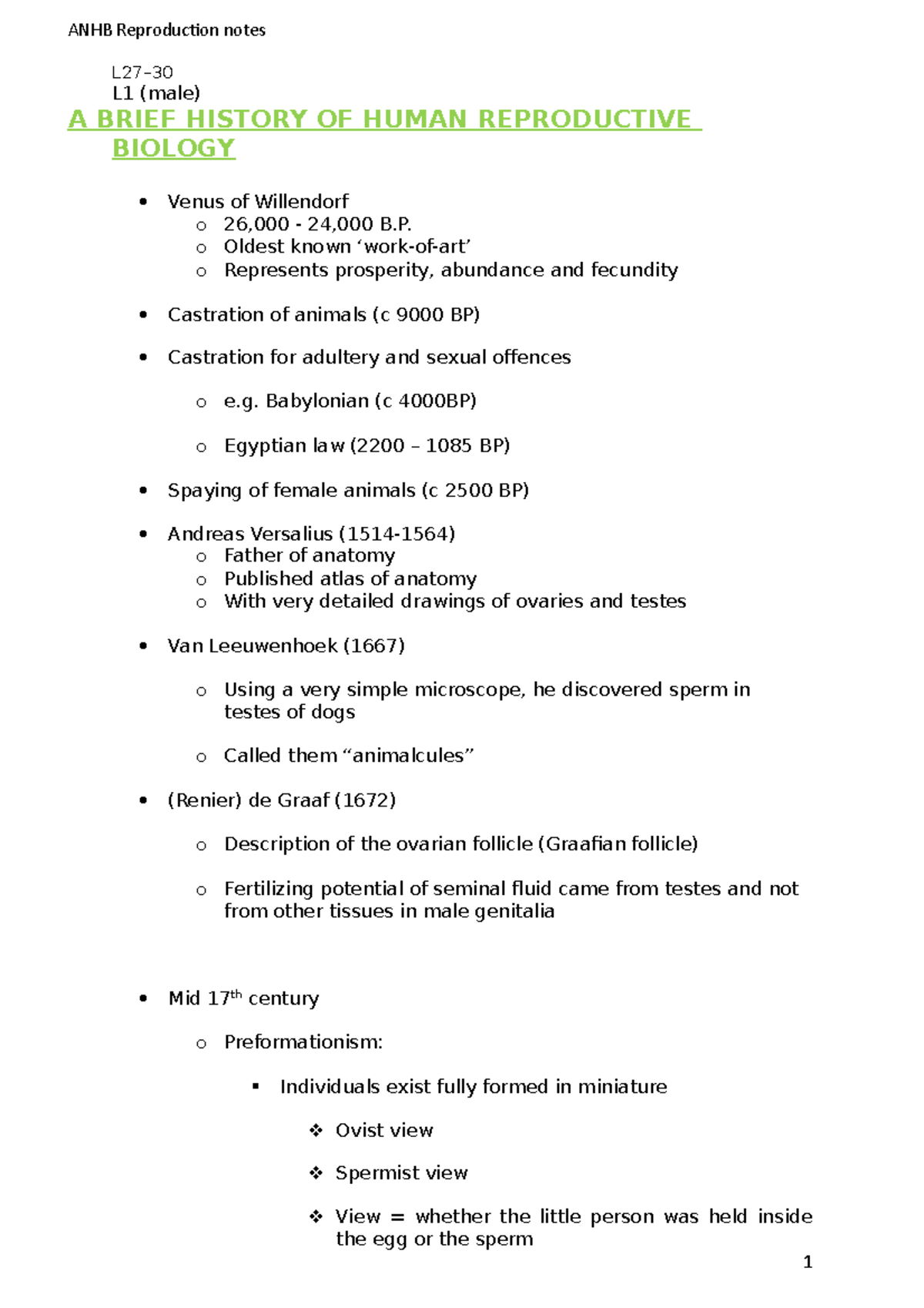 Reproduction notes - Human Biology I: Becoming Human - ANHB ...