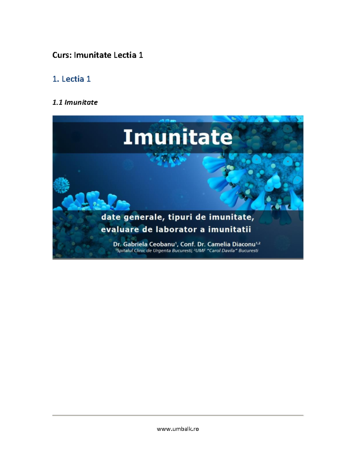 Lectia 1 - aaaaa - Curs: Imunitate Lectia 1 1. Lectia 1 1 Imunitate 1 Planul lectiei 1 ...