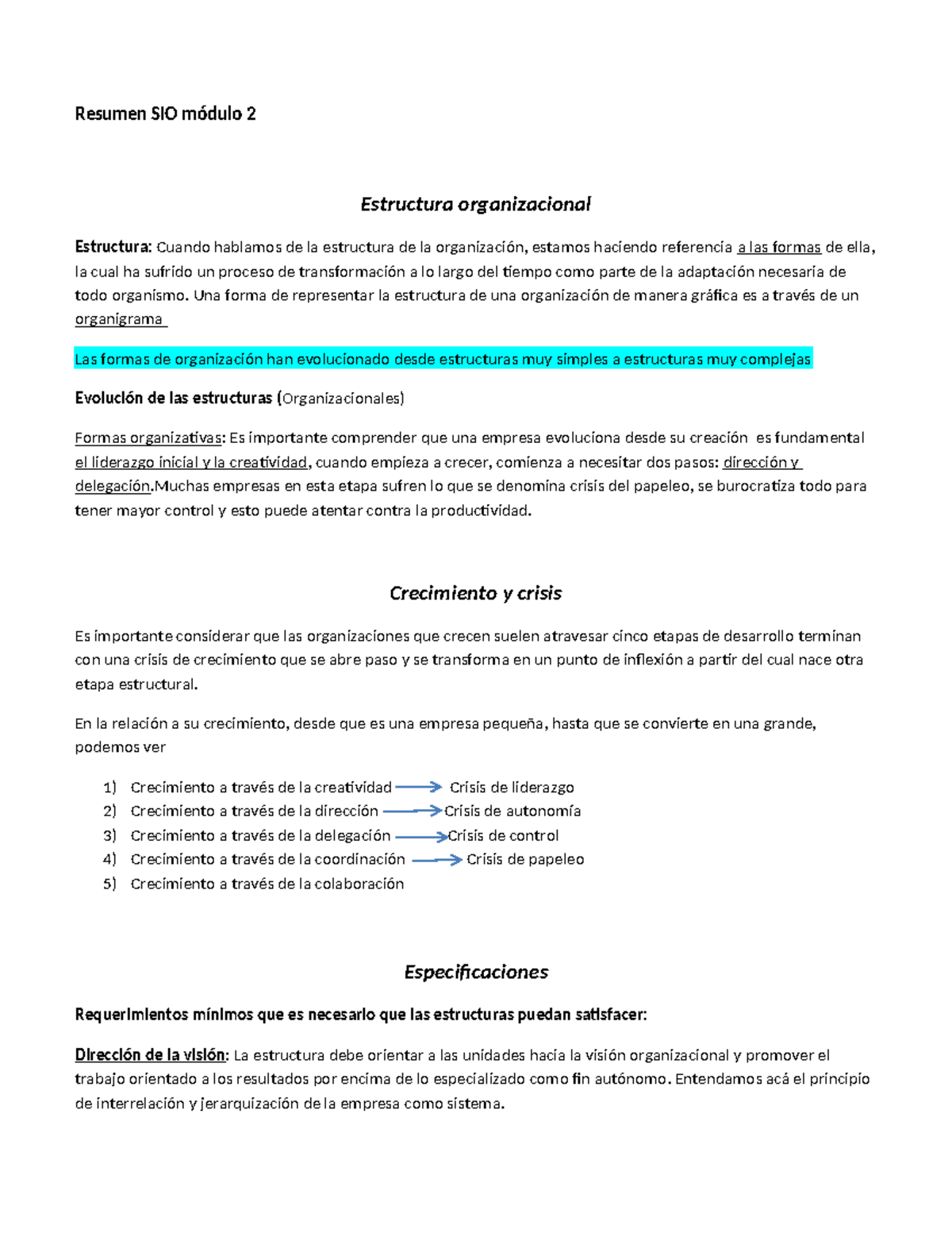 Resumen SIO módulo 2 - Resumen SIO módulo 2 Estructura organizacional Estructura: Cuando ...