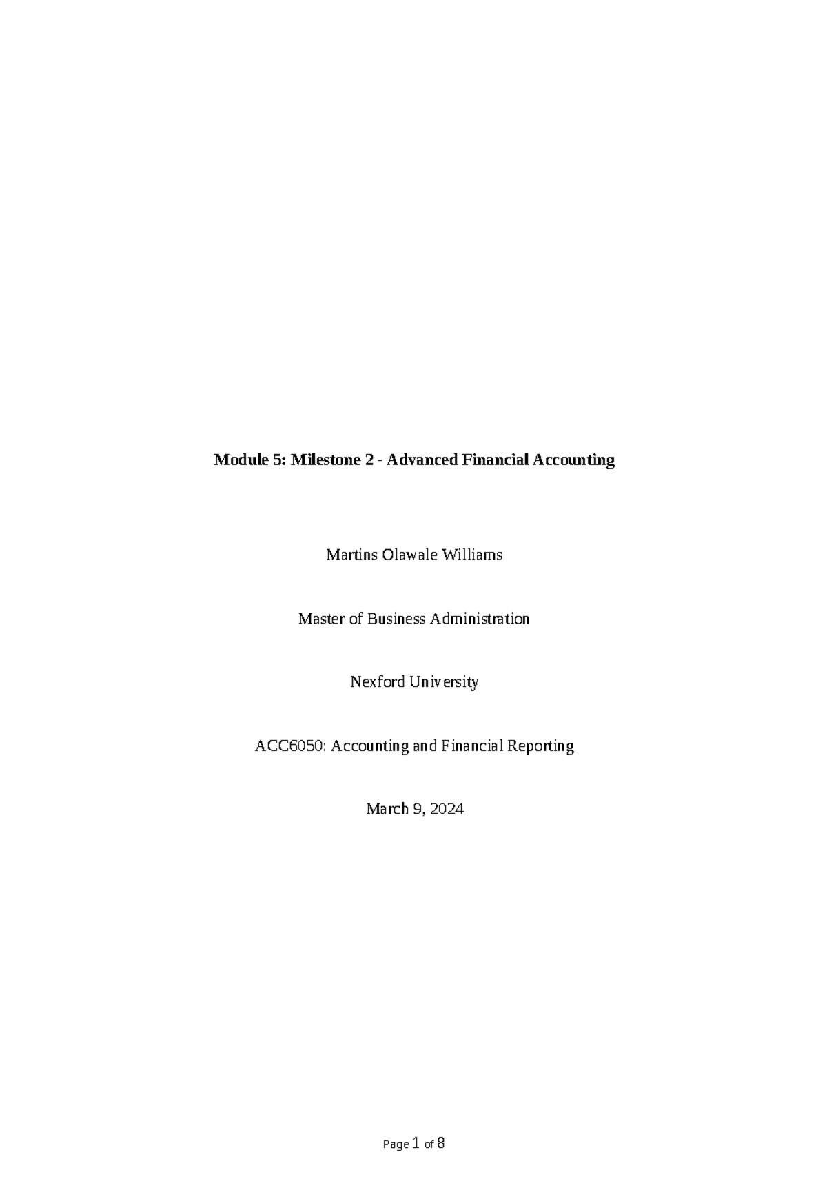 Module 5 Milestone 2 - Advanced Financial Accounting A - Module 5 ...