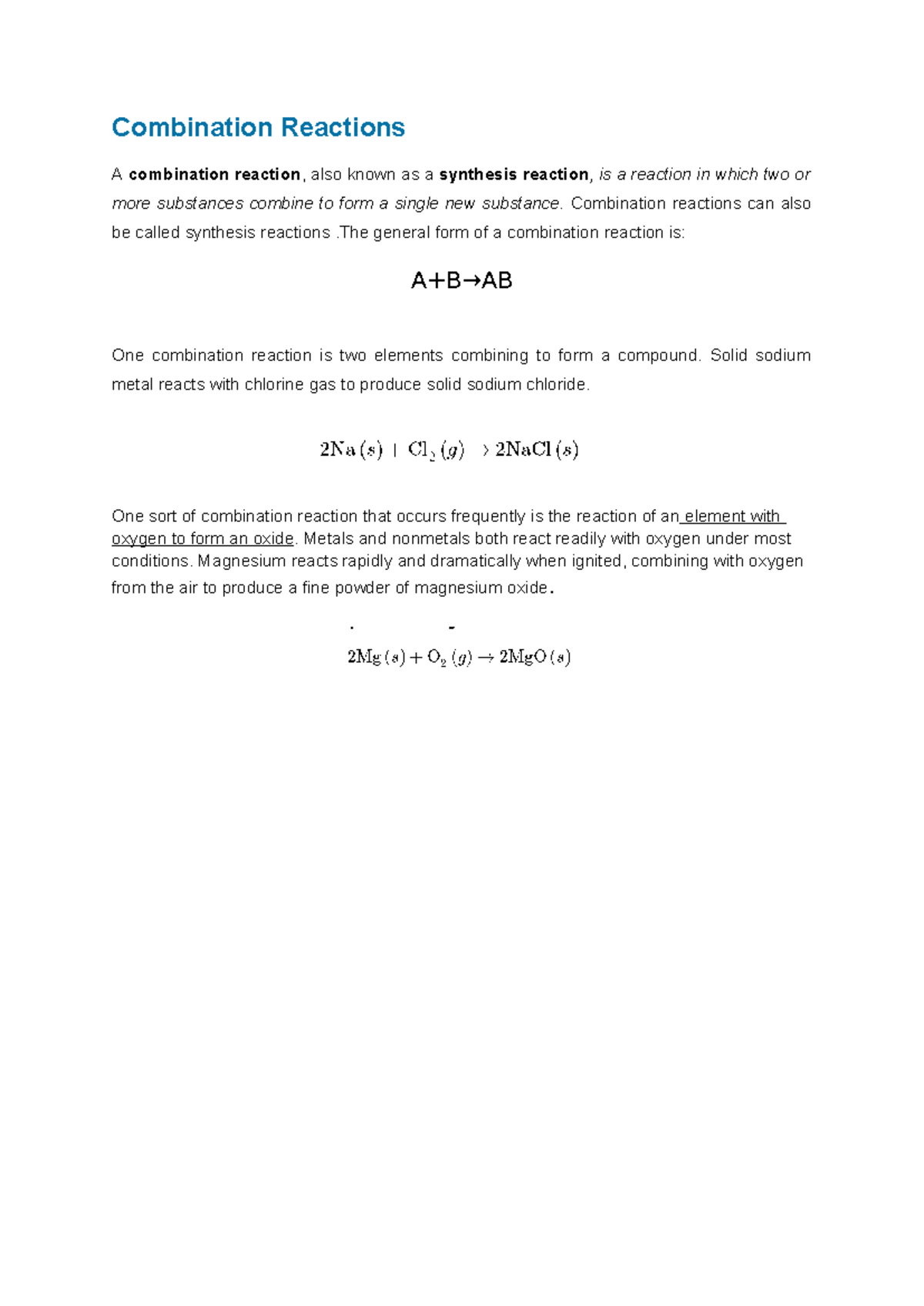 Chemical Reactions - dasd - Combination Reactions A combination ...