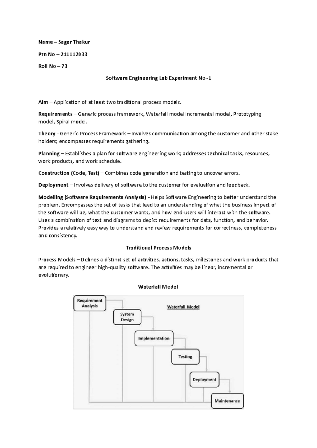 Exp1 SEL - thqx - Name – Sagar Thakur Prn No – 211112033 Roll No – 73 ...