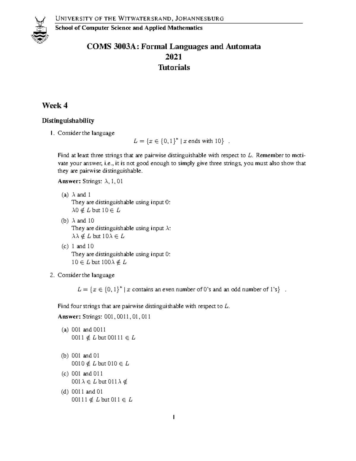 Tutorials Week4 Solutions - UNIVERSITY OF THEWITWATERSRAND ...