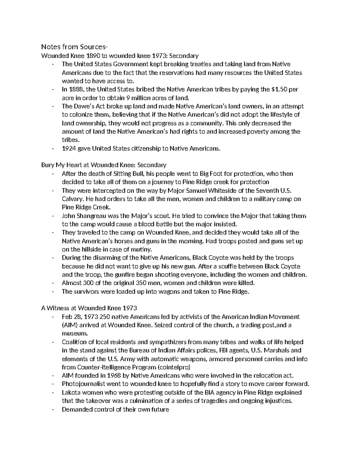 Notes From Sources - Notes from Sources- Wounded Knee 1890 to wounded ...