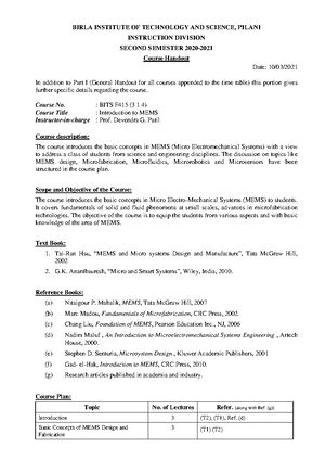 MUE- Handout - Page 1 of 2 BIRLA INSTITUTE OF TECHNOLOY & SCIENCE PIANI ...