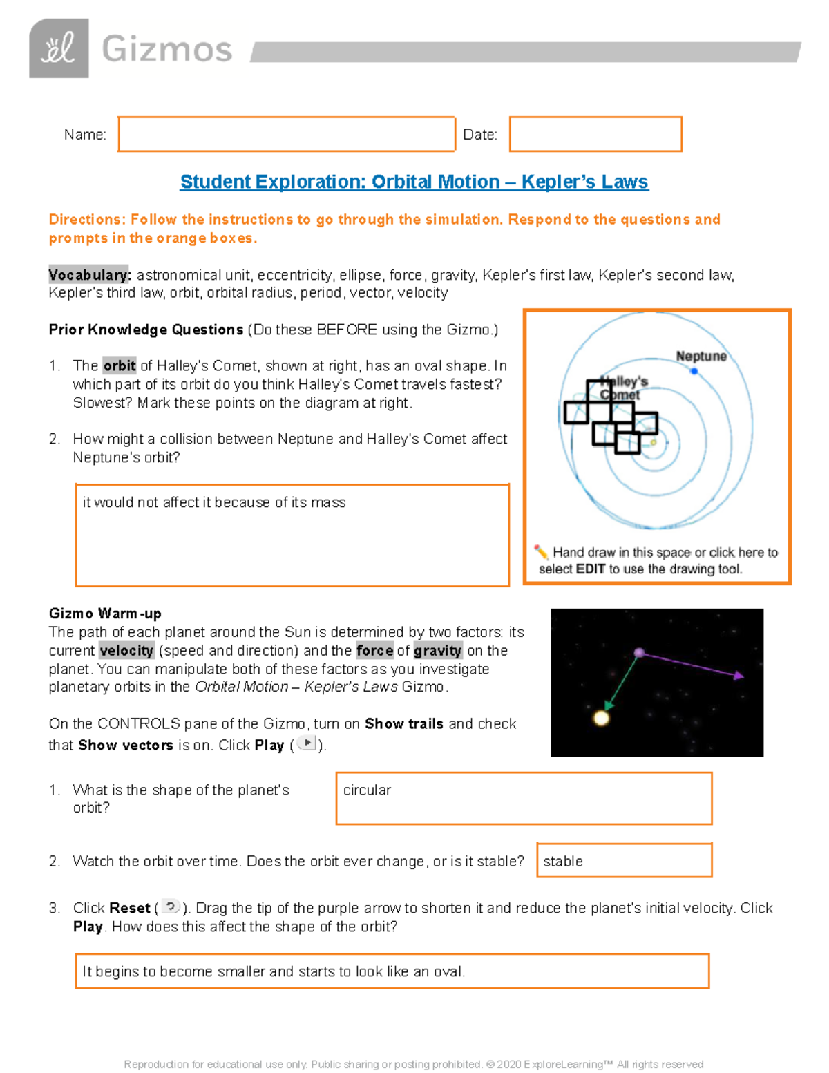 Copy of Orbital Motion SE - Name: Date: Student Exploration: Orbital ...