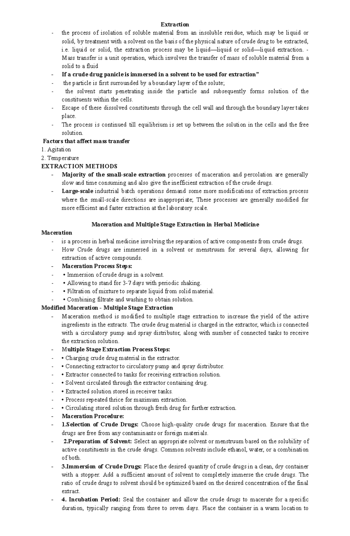 Extraction Reviewer - Summary Pharmacognosy And Plant Chemistry ...