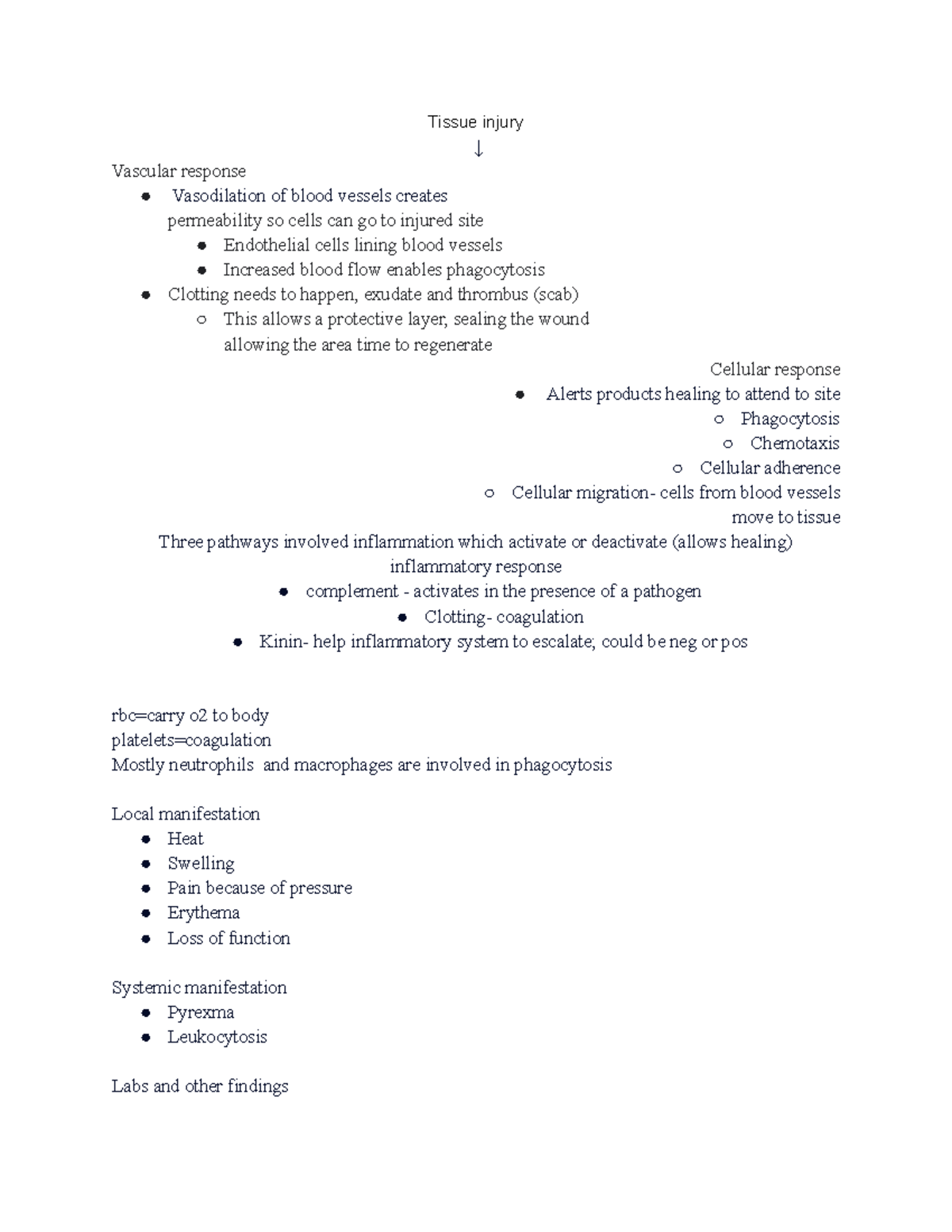 Inflammation concept map - Tissue injury ↓ Vascular response ...