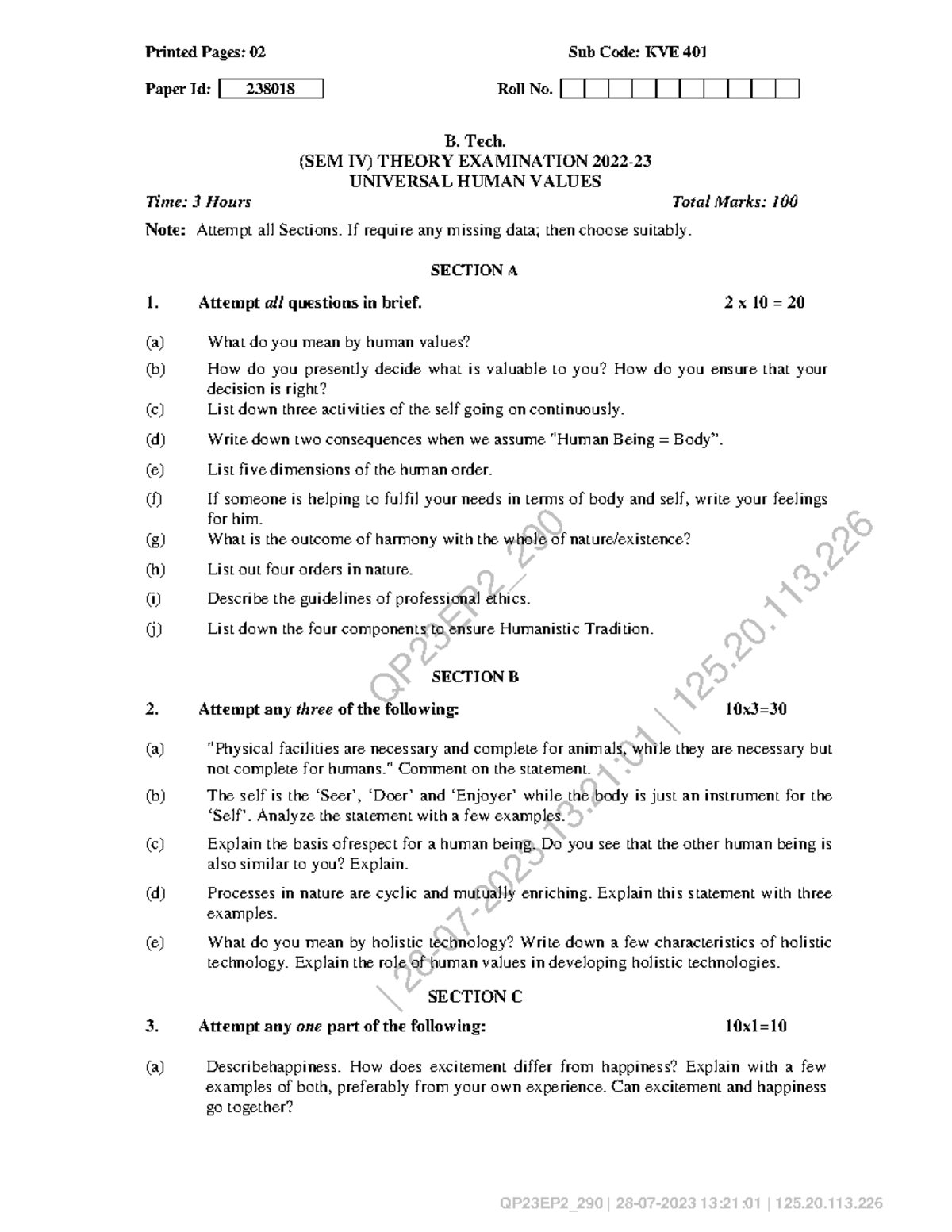 universal human value question paper - QP23EP2_ | 28-07-2023 13:21:01 | 125.20. QP23EP2_290 ...