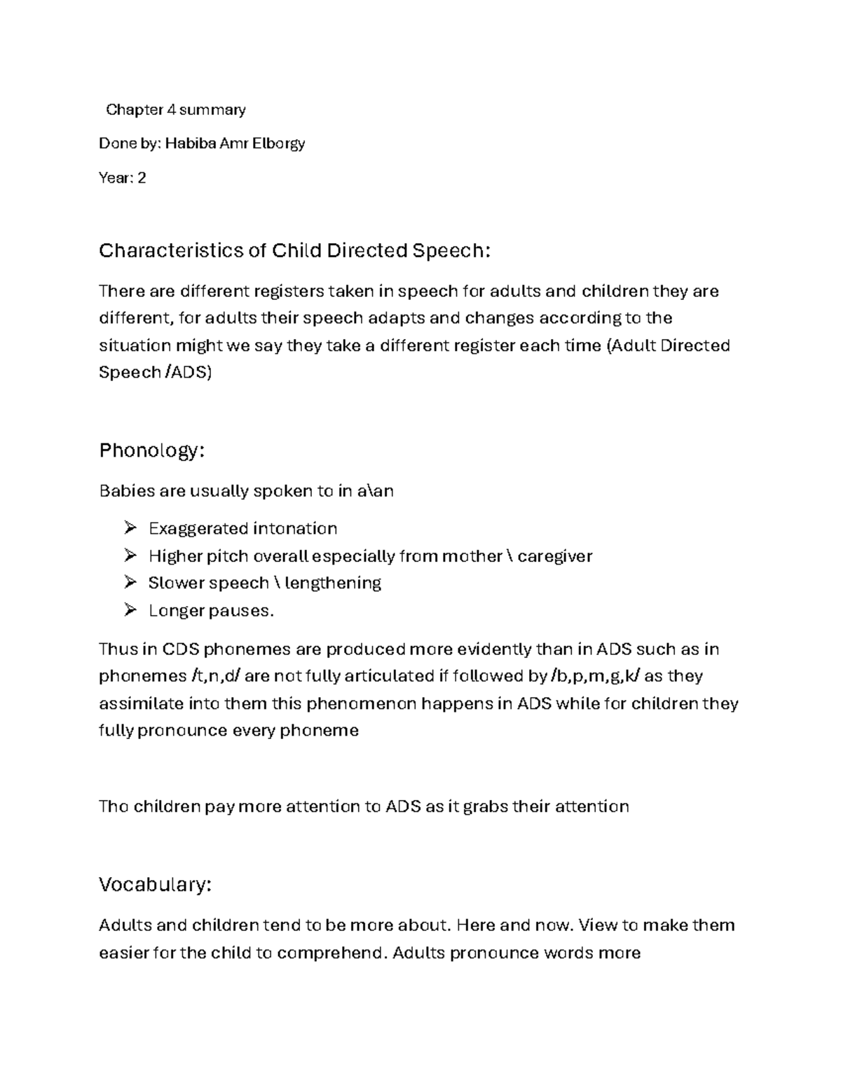 Chapter 4 summary language acquisition - Chapter 4 summary Done by ...