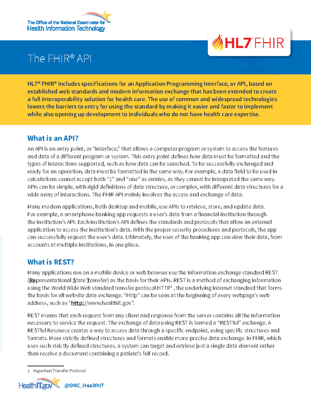 FHIR API Fact Sheet - summary - @ONC_HealthIT The FHIR® API HL7® FHIR ...