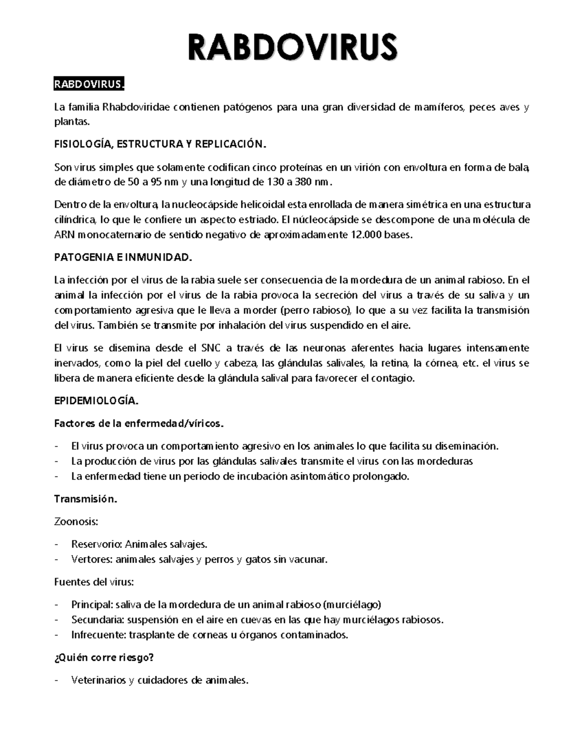 Microbiología, Micología Y Virología - Rabdovirus - RABDOVIRUS. La ...