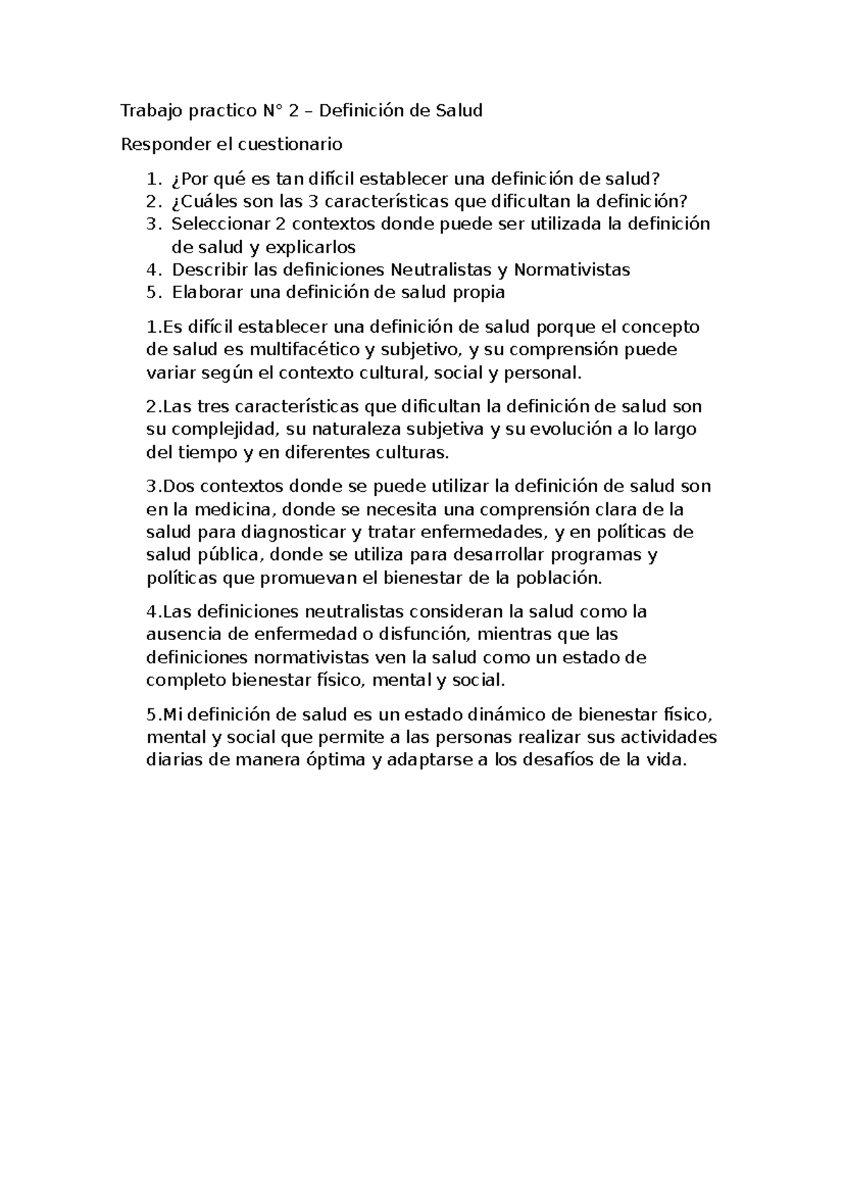 Trabajo practico N° 2 – Definición de Salud - ¿Por qué es tan difícil ...
