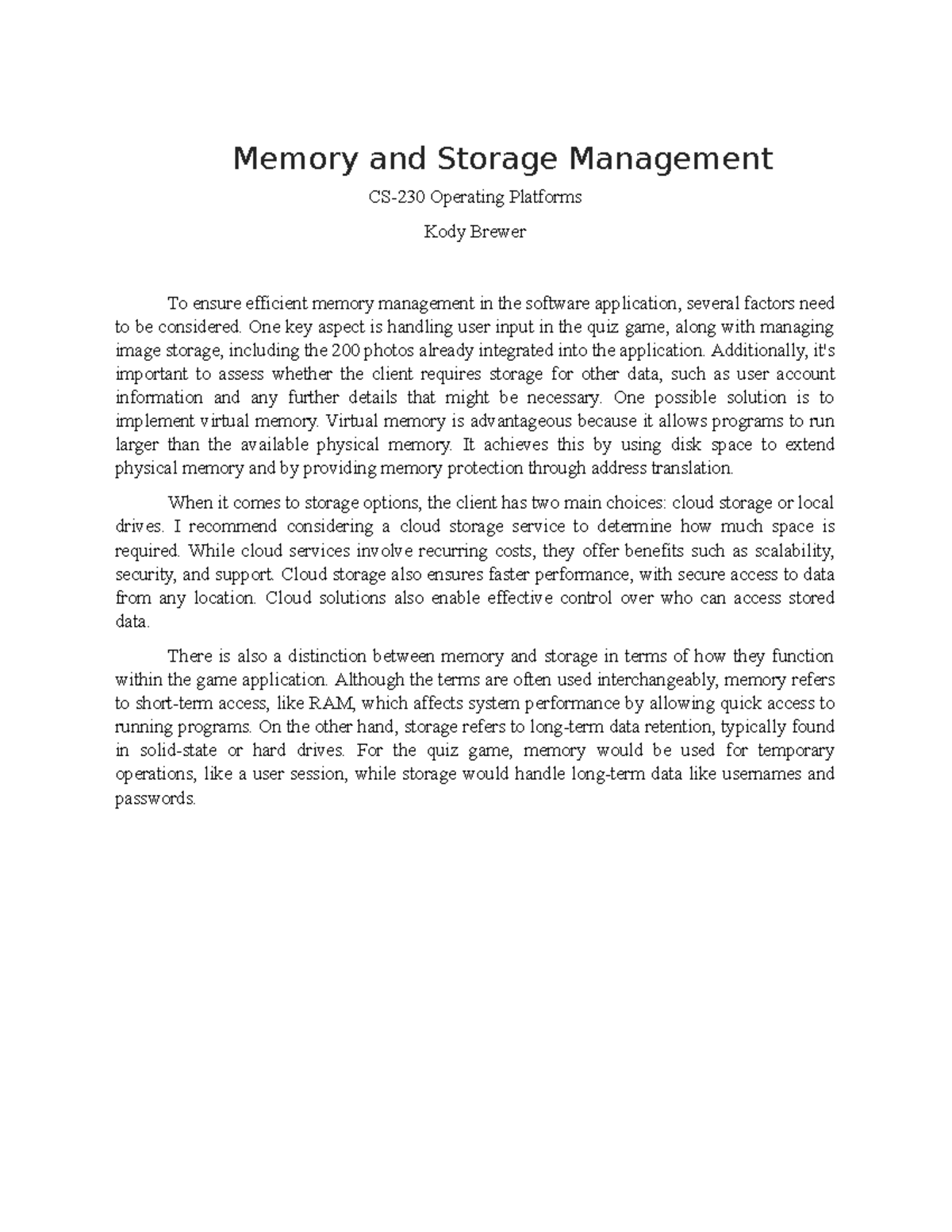 Memory and Storage Management - Memory and Storage Management CS-230 ...