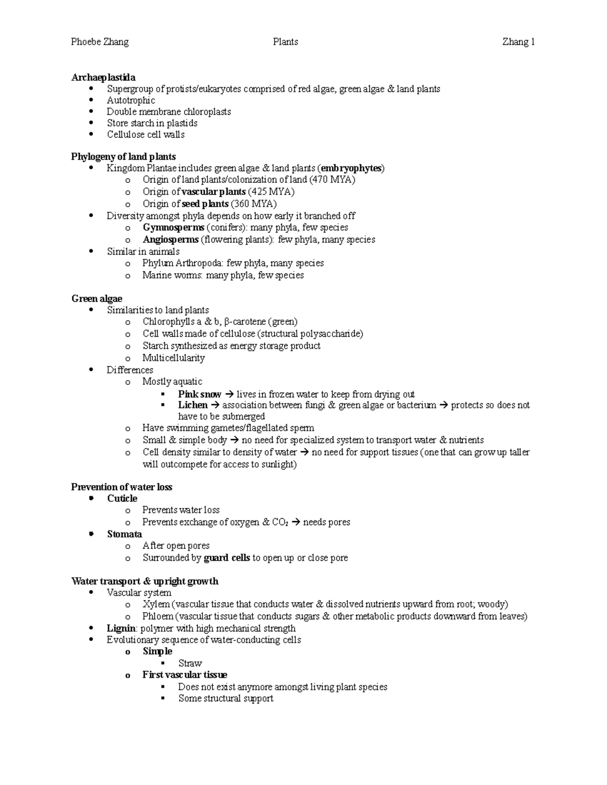 BILD 3 Lecture Notes - Archaeplastida Supergroup of protists/eukaryotes ...
