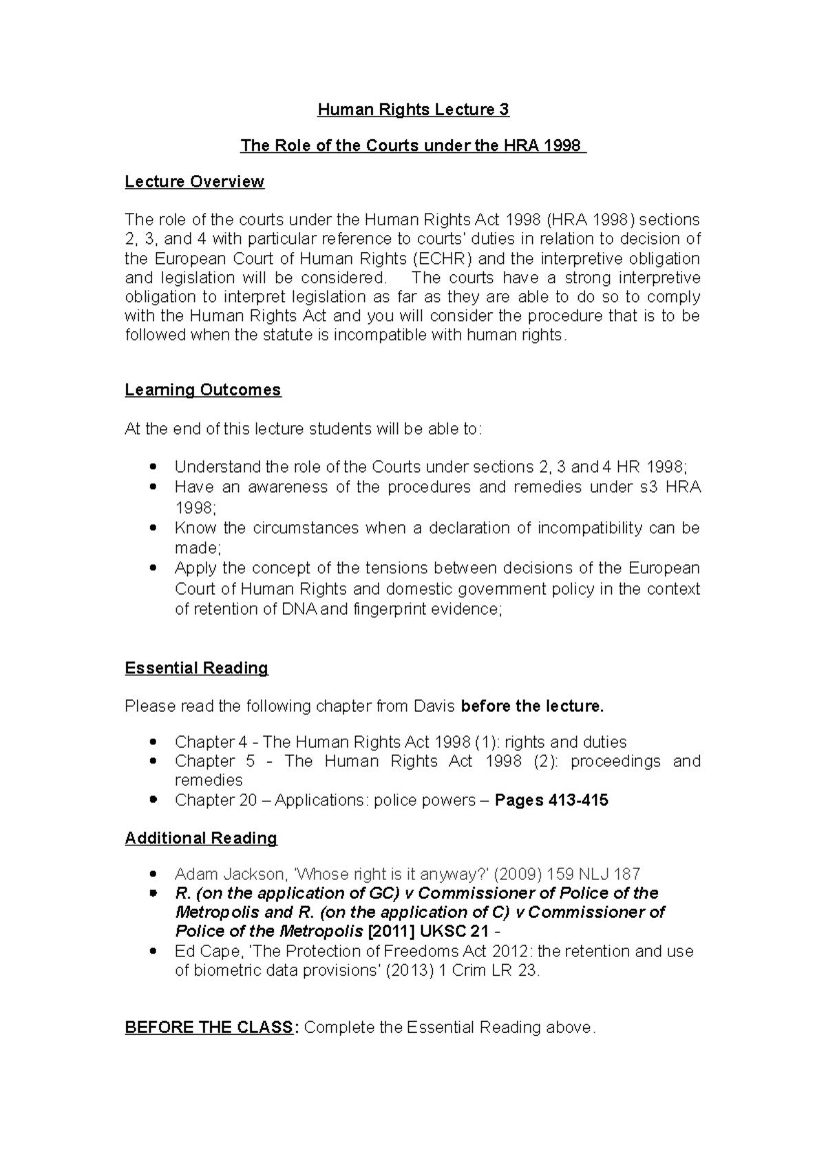 BIL0006 Module Materials - Human Rights Week 3 - Human Rights Lecture 3 ...