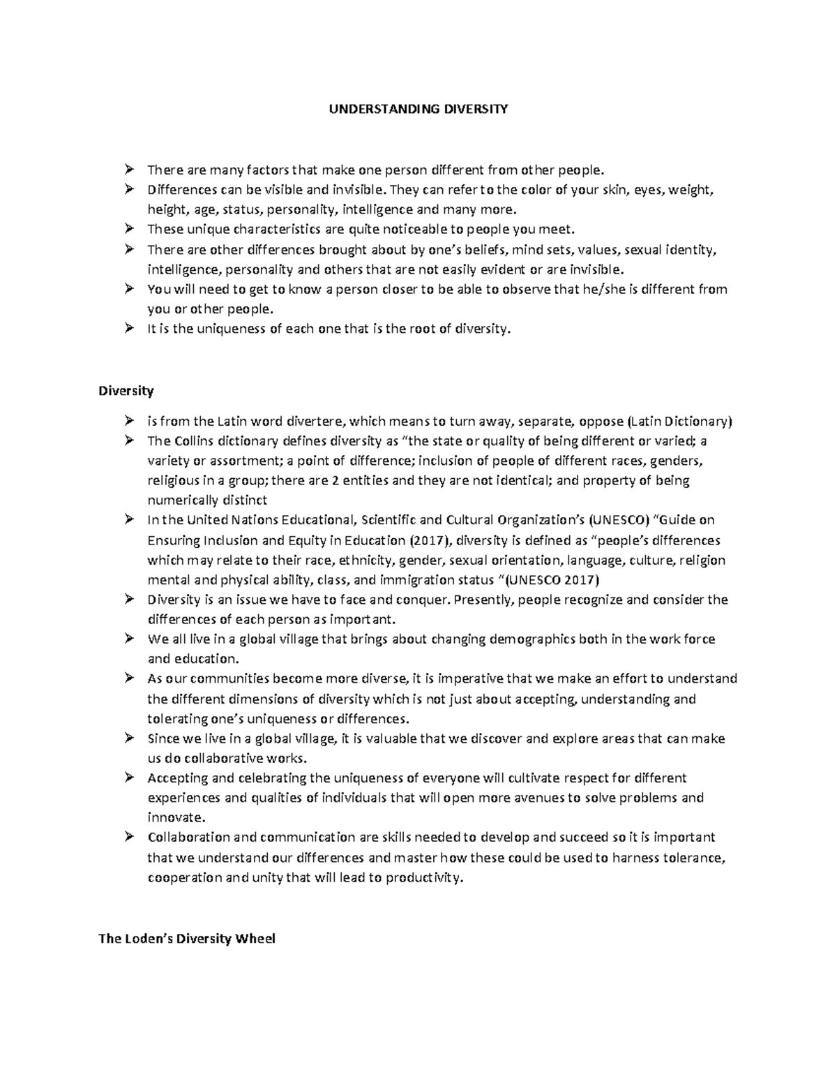 Understanding Diversity - UNDERSTANDING DIVERSITY There are many ...