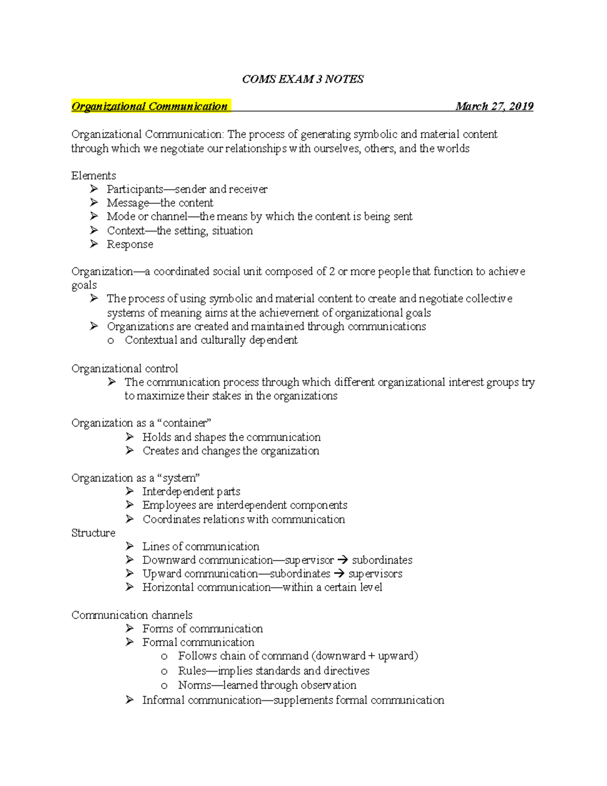 COMS EXAM 3 Notes - Mary Elizabeth Domenico - COMS EXAM 3 NOTES ...