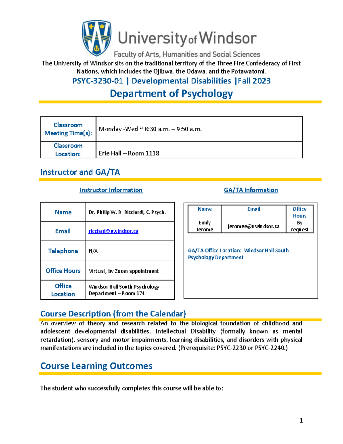Course outline PSYC-3230-01 Fall 2023 Dr Ricciardi - corrected - The ...