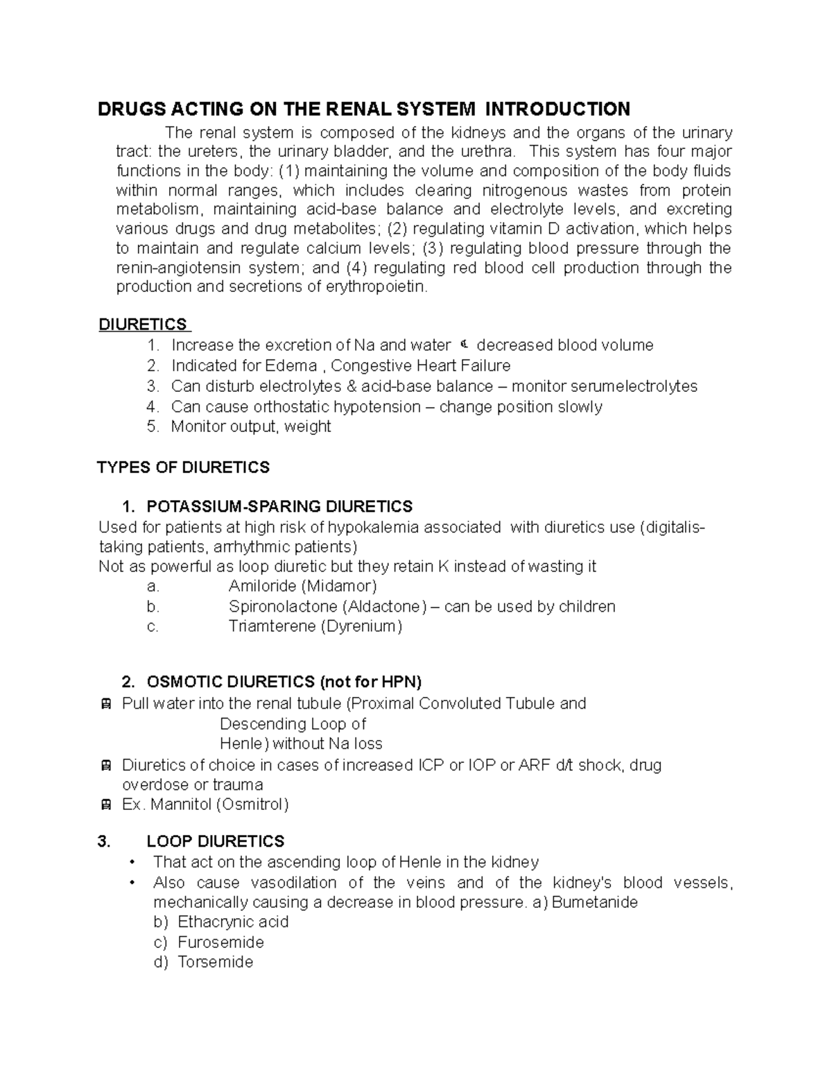 Renal - DRUGS ACTING ON THE RENAL SYSTEM INTRODUCTION The renal system ...