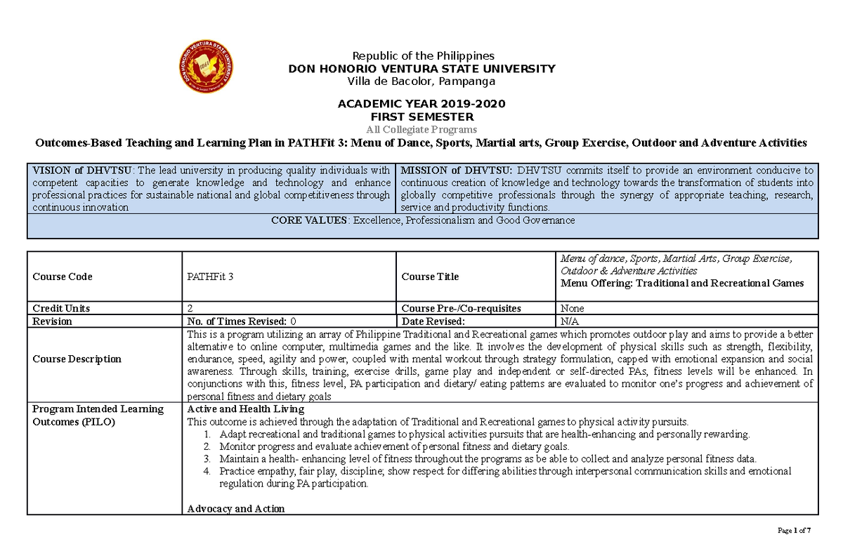 Pathfit 3 (1ST SEM-2ND YR) - Republic of the Philippines DON HONORIO ...
