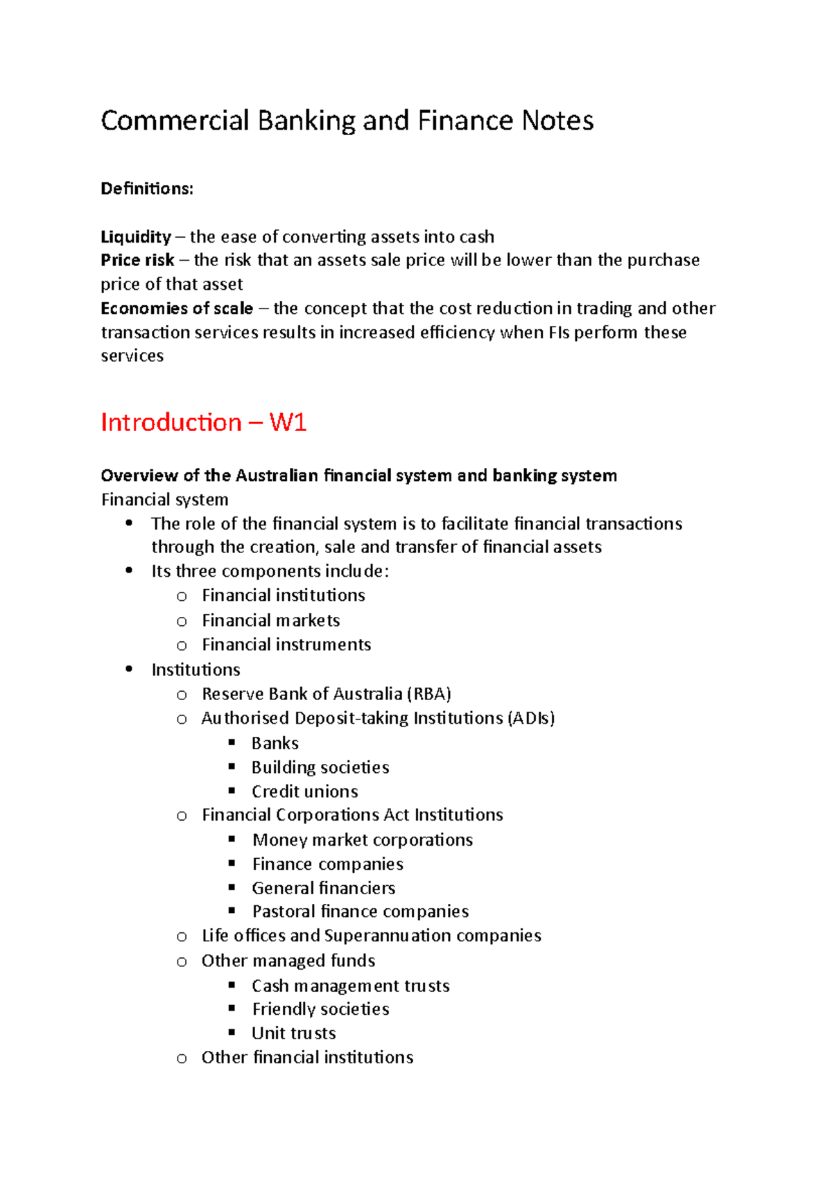 Comm Banking and Finance Notes - Commercial Banking and Finance Notes ...