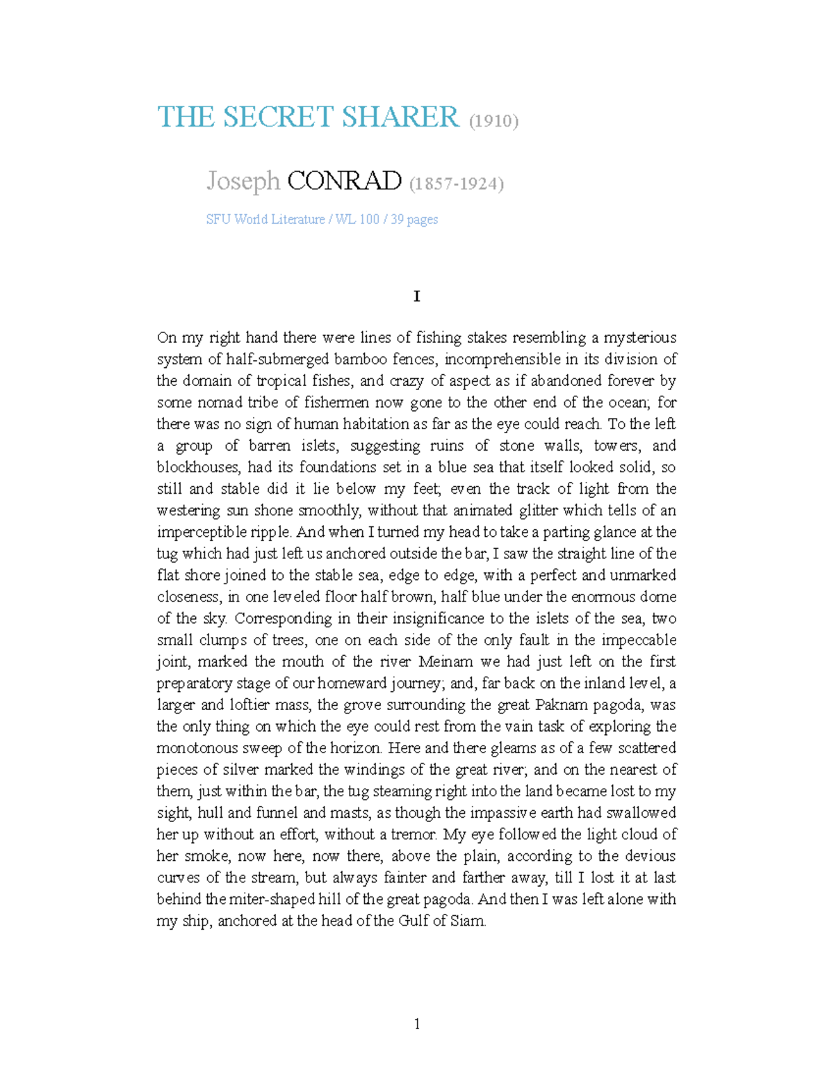 WL 100 Secret Sharer story copy - THE SECRET SHARER (1910) Joseph ...