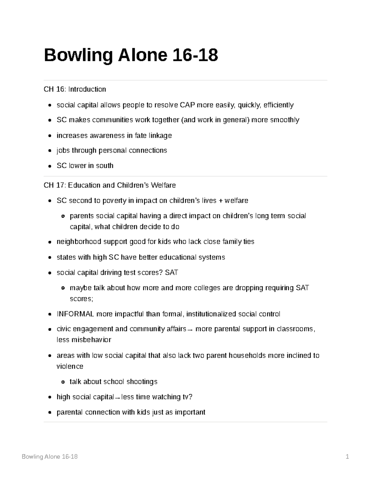 Bowling Alone 16-18 - in predicting crime rates SC more important than ...