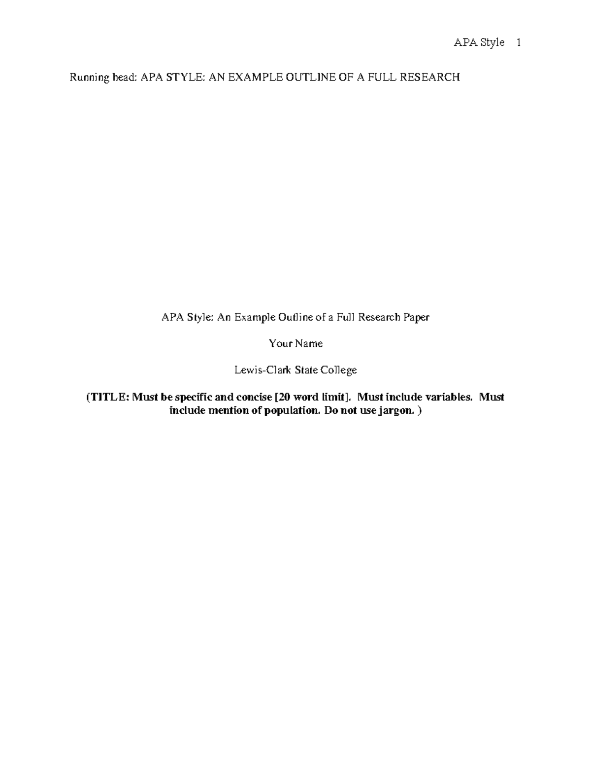 Formal Research Proposal Assignment Draft - Running head: APA STYLE: AN ...