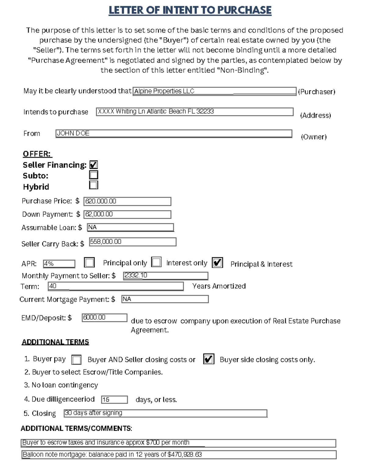 Example LOI - asasa - Maû it be clearlû énderstood that Doõn PaûmentŜ ƃ ...