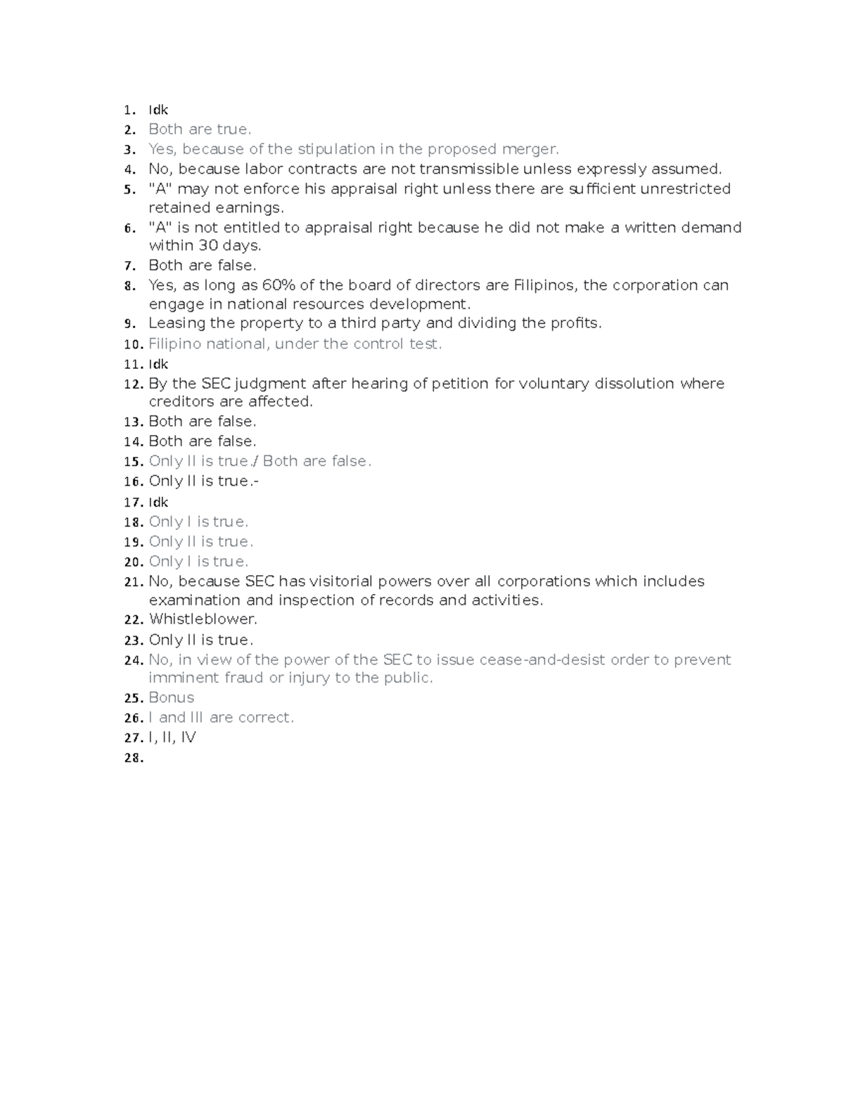 Answer Key to Quiz 3 - zxcv - Idk Both are true. Yes, because of the ...