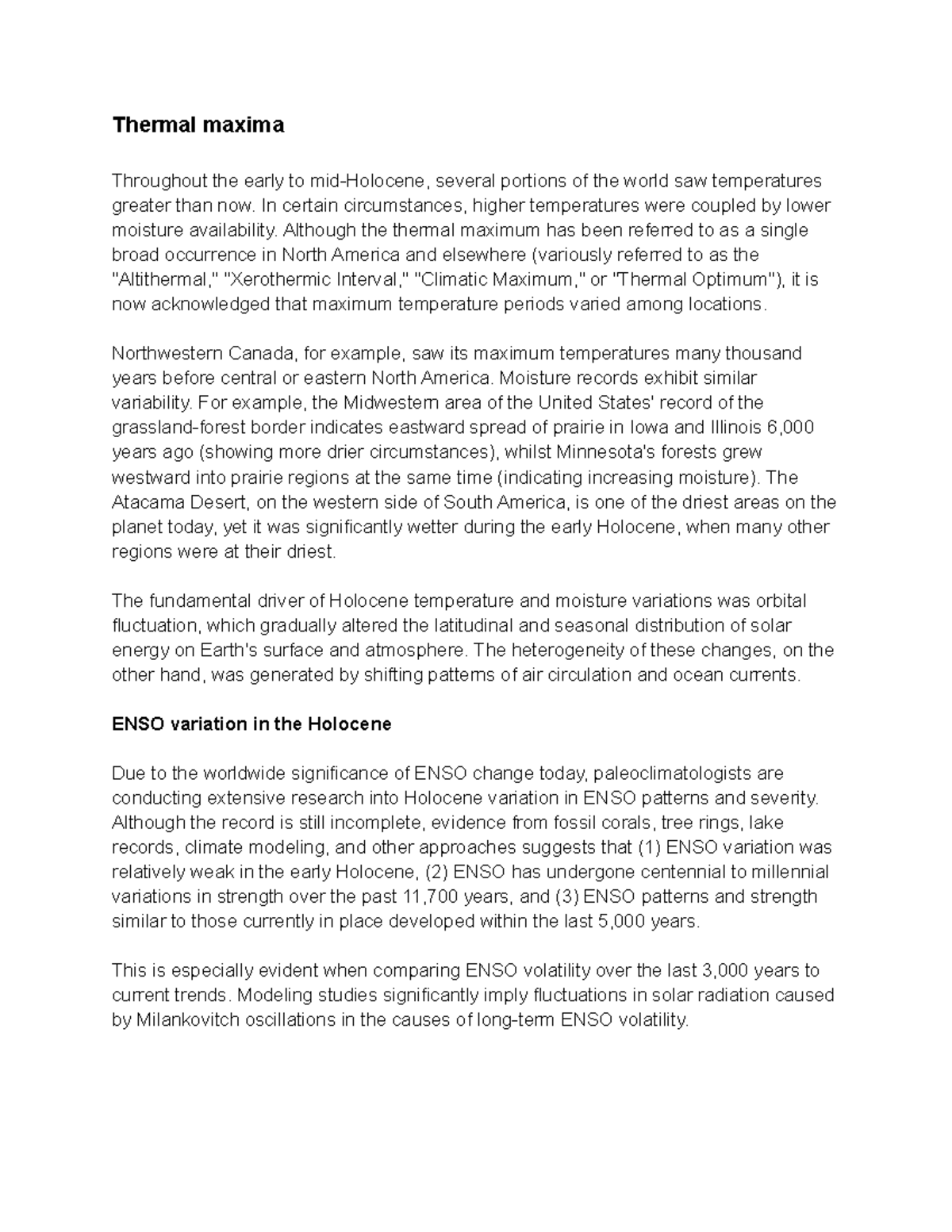 Thermal maxima and variation in the holocene - Thermal maxima ...