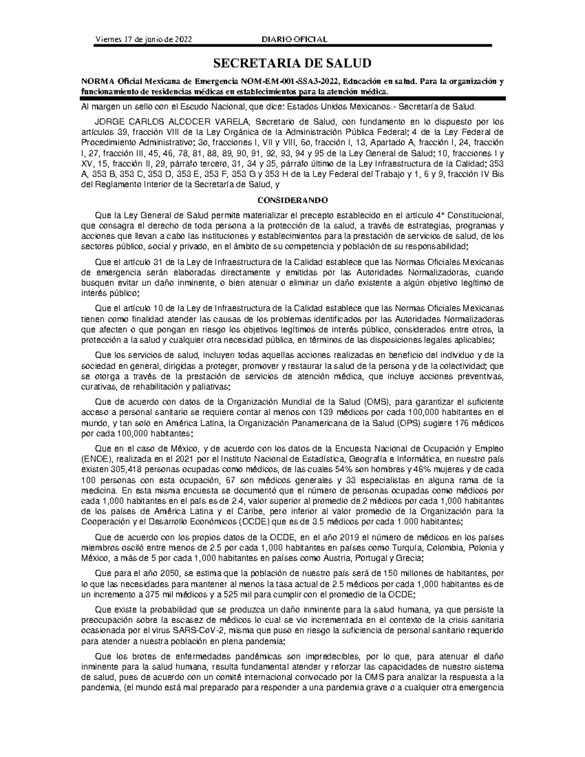 Norma Oficial Mexicana de Emergencia NOM-EM-033-SSA3-2022, Educación en ...