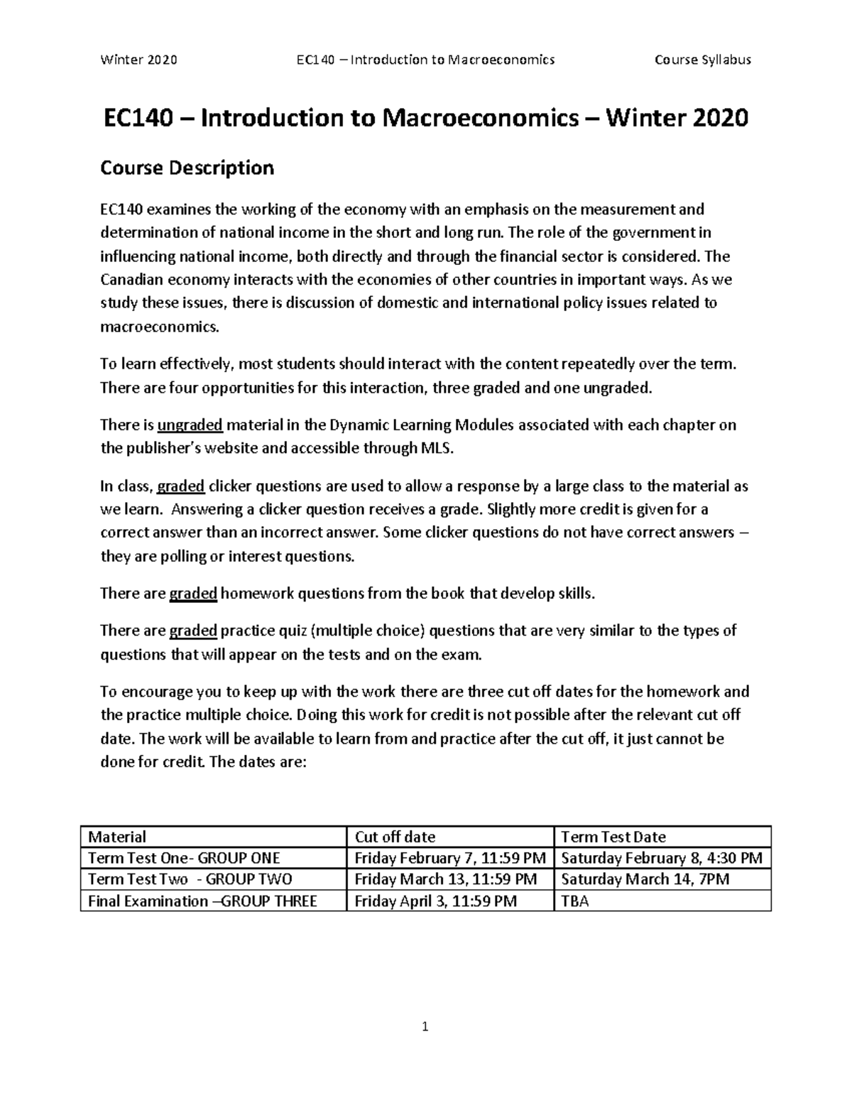 EC140 Syllabus 2020 - EC14 0 – Introduction to Macroeconomics – Winter ...