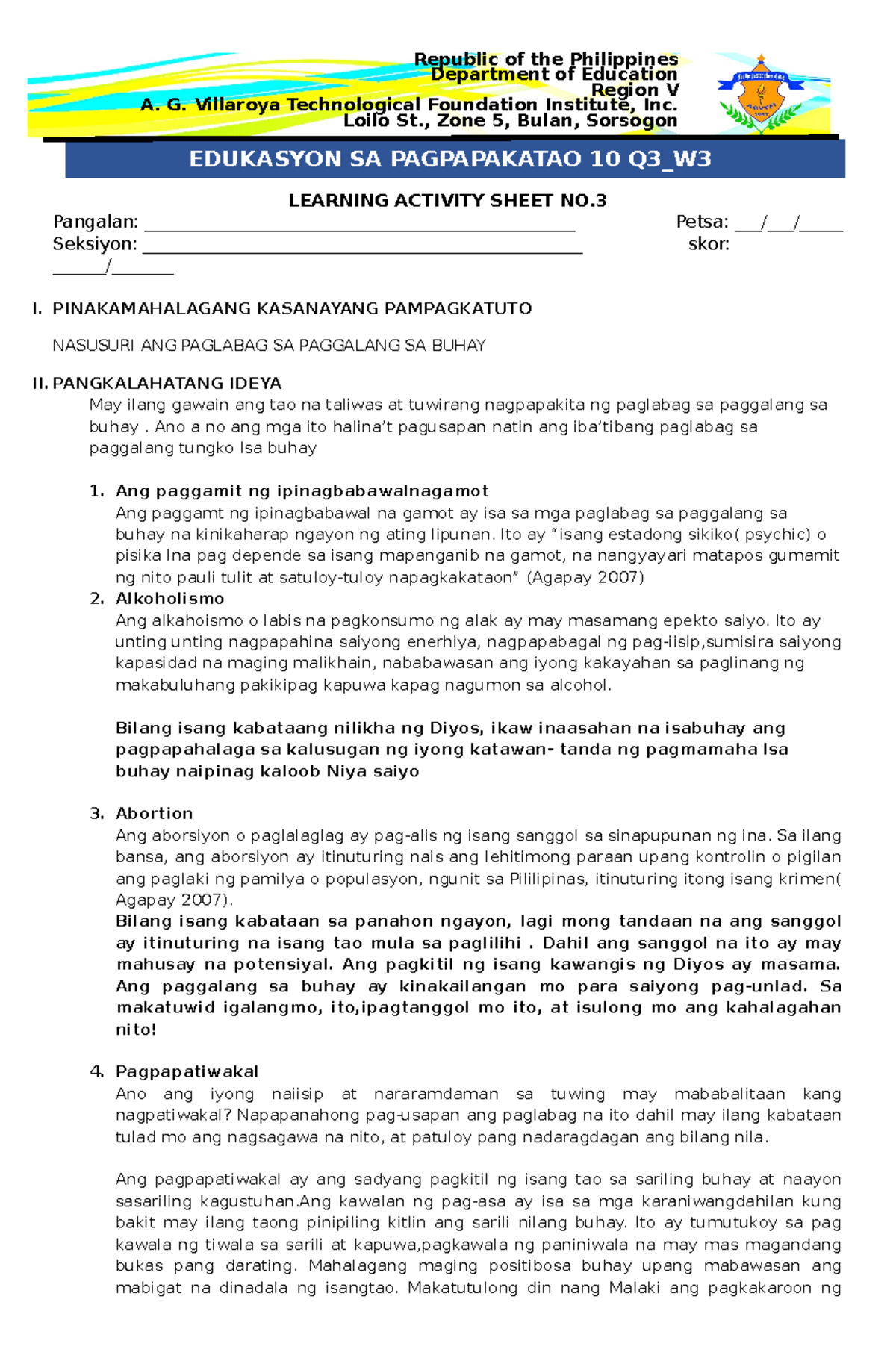 ESP 10-Q3-WEEK3 - Lecture notes 1 - Republic of the Philippines ...