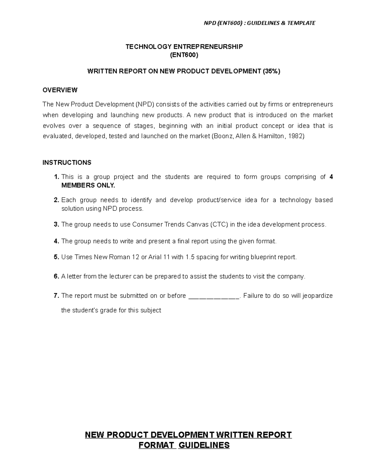 Group NPD Guidelines+ + Template - TECHNOLOGY ENTREPRENEURSHIP (ENT600 ...