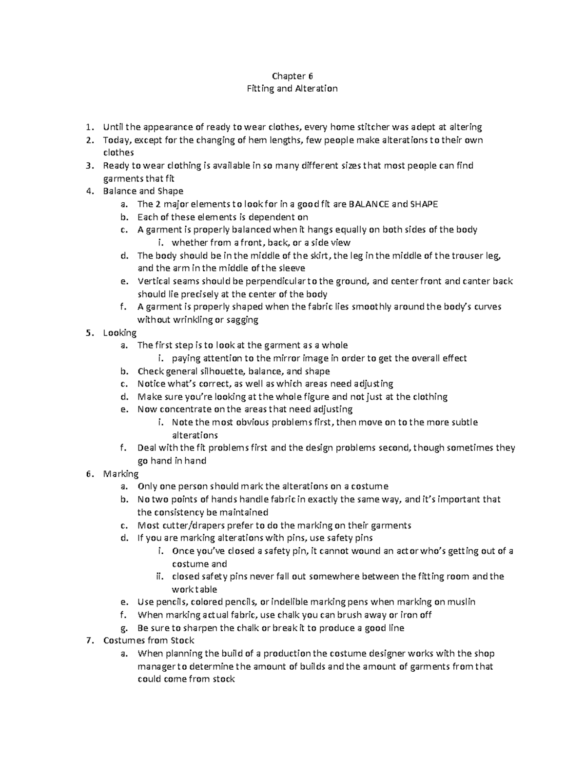 Chapter 6 Notes - Chapter 6 Fitting and Alteration Until the appearance ...