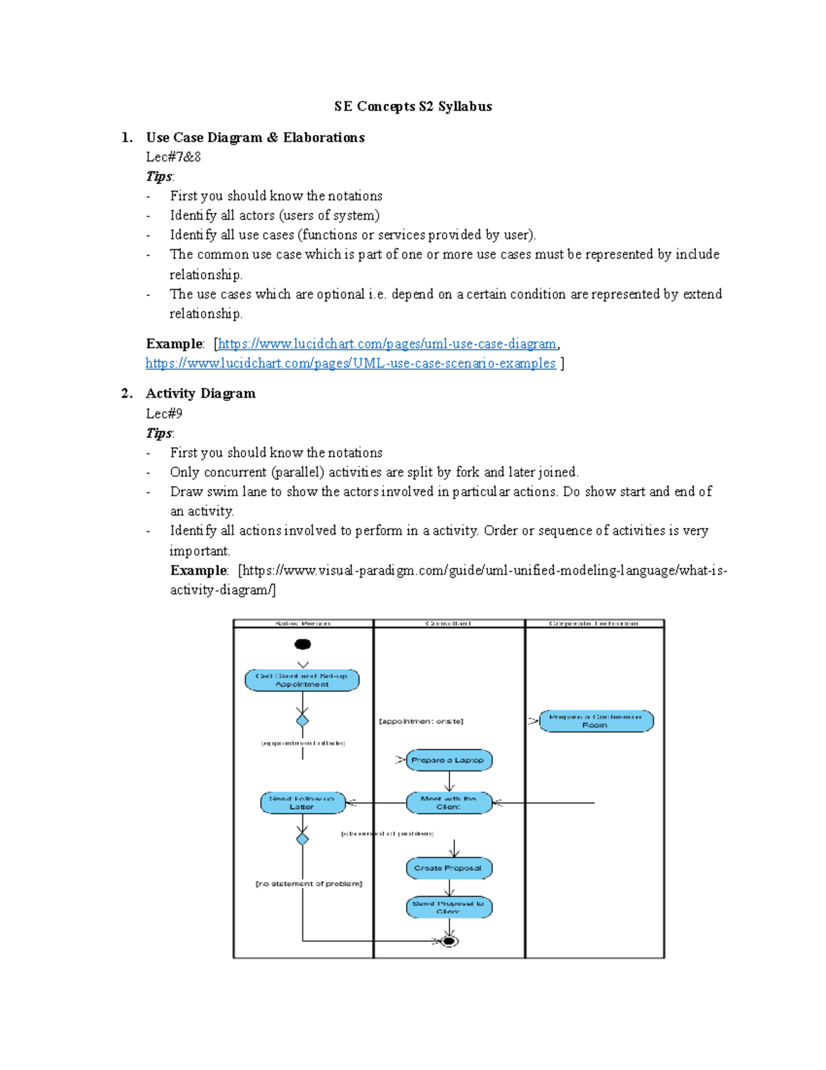 Se conncepts s2 - Lecutre notes - SE Concepts S2 Syllabus 1. Use Case ...