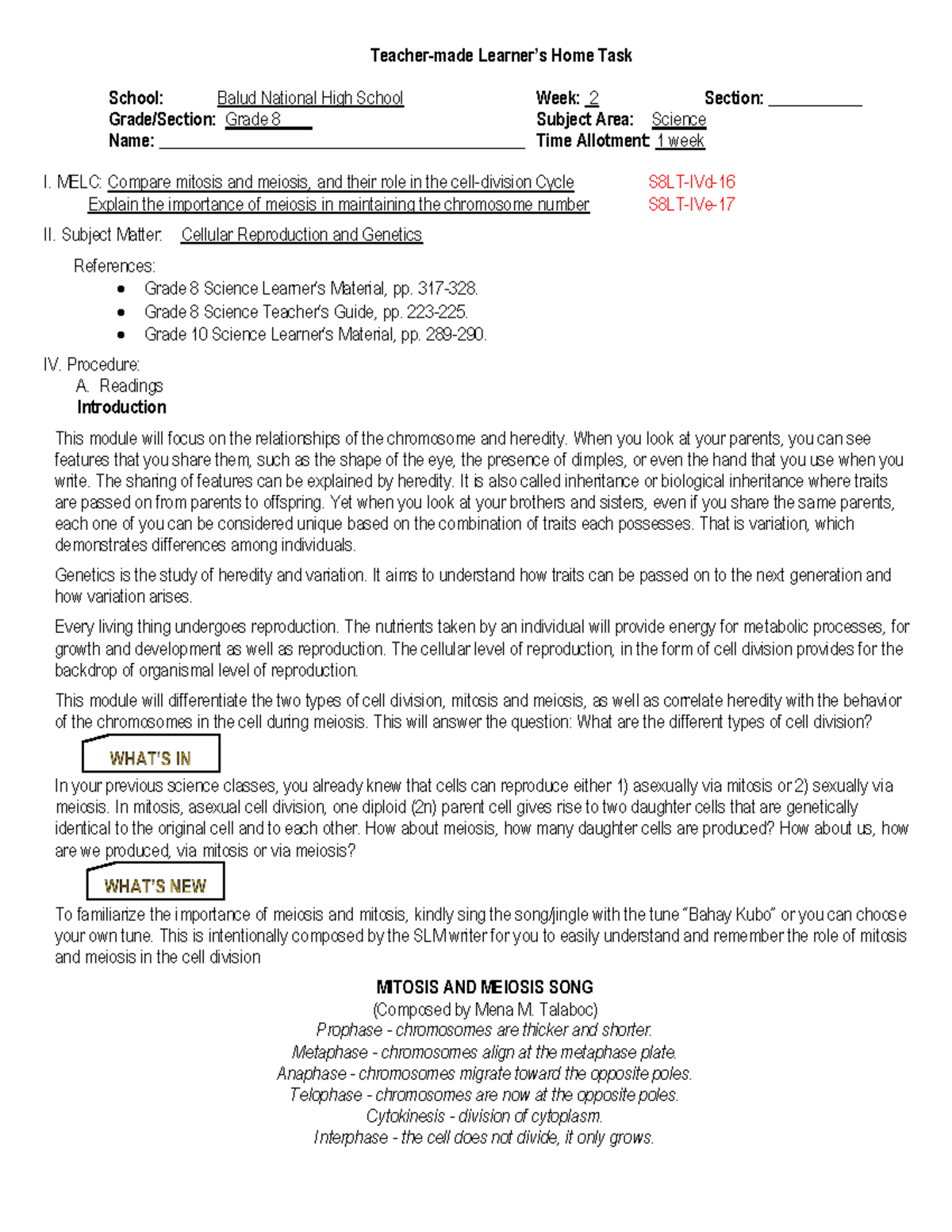 Week-2 Science 8 Junuior High - Medical Technology/Medical Laboratory ...