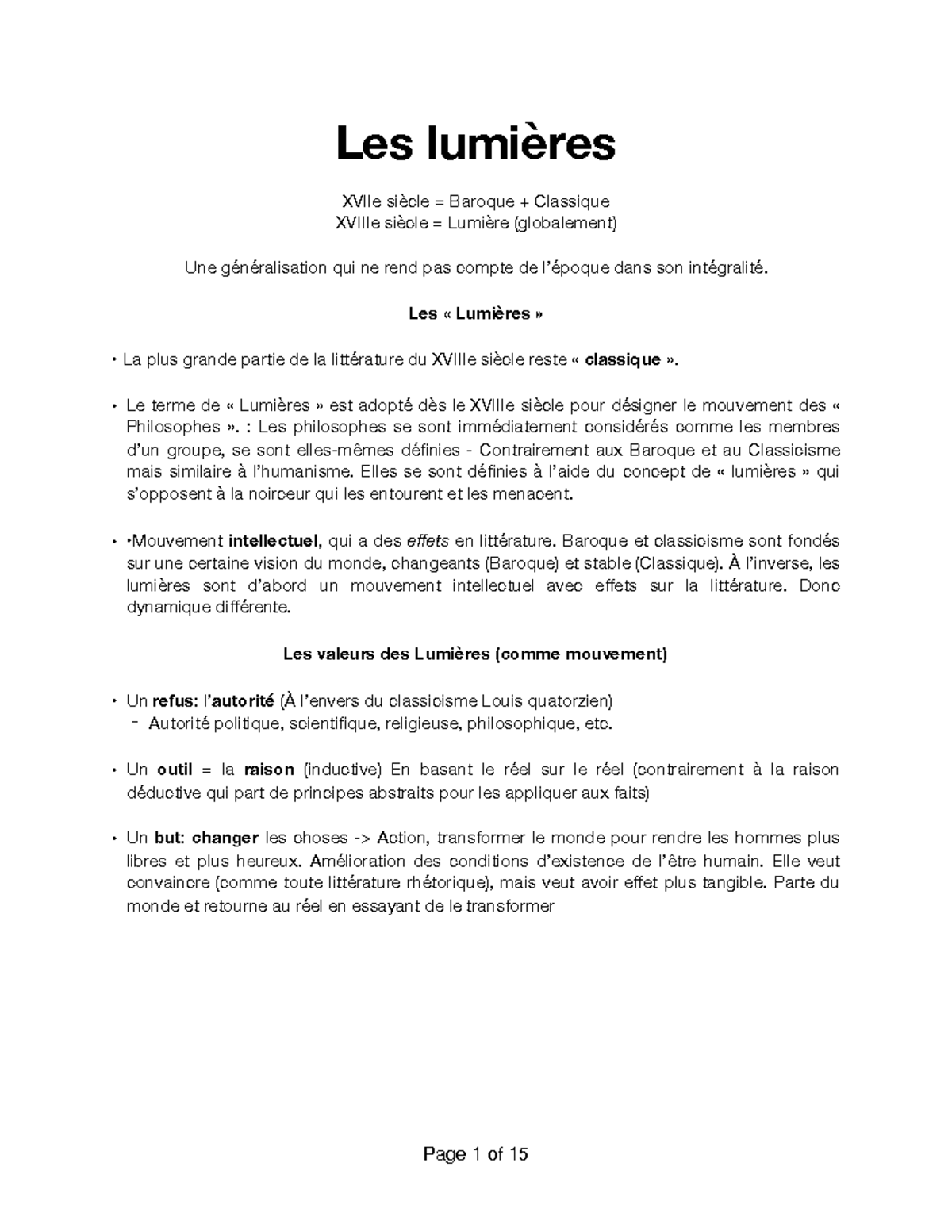 Les Lumières - Notes de cours Lumières - Les lumières XVIIe siècle ...
