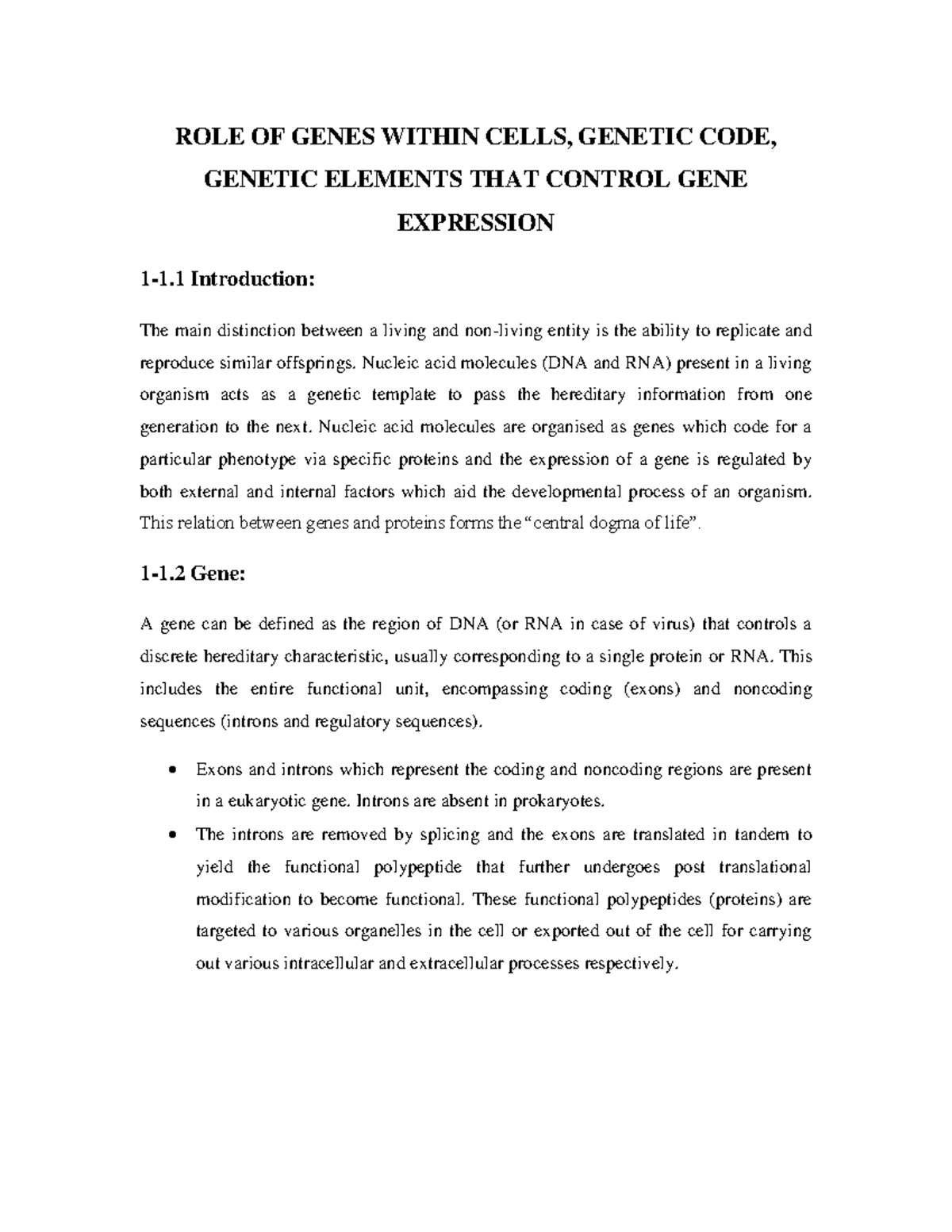 Genetic Engineering notes - ROLE OF GENES WITHIN CELLS, GENETIC CODE ...