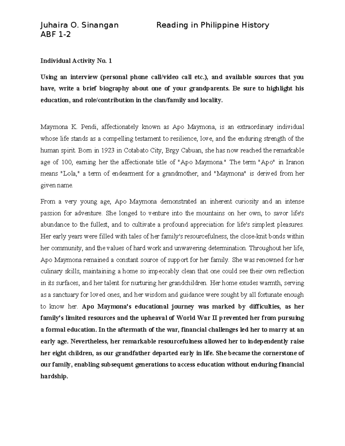 Sinangan, Juhaira O. Individual Activity No. 1 RIPH - Juhaira O ...