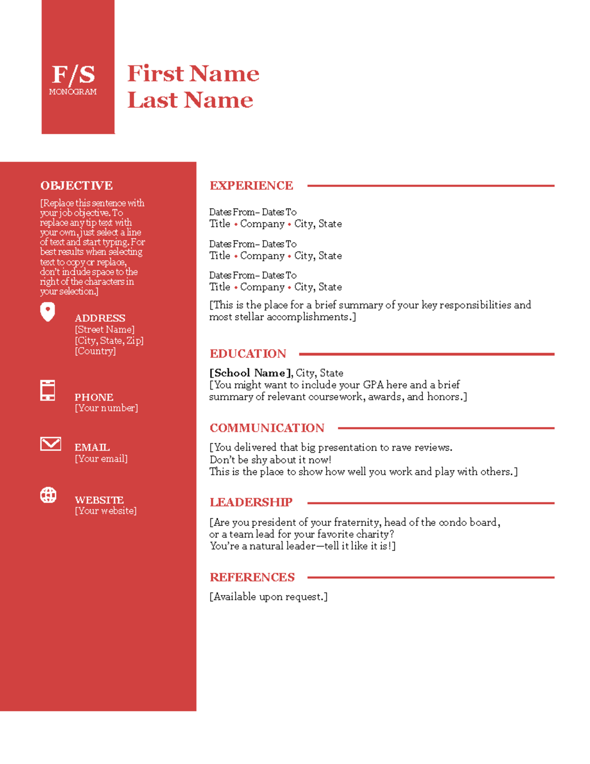 Sample resume 1 - First Name Last Name OBJECTIVE [Replace this sentence ...
