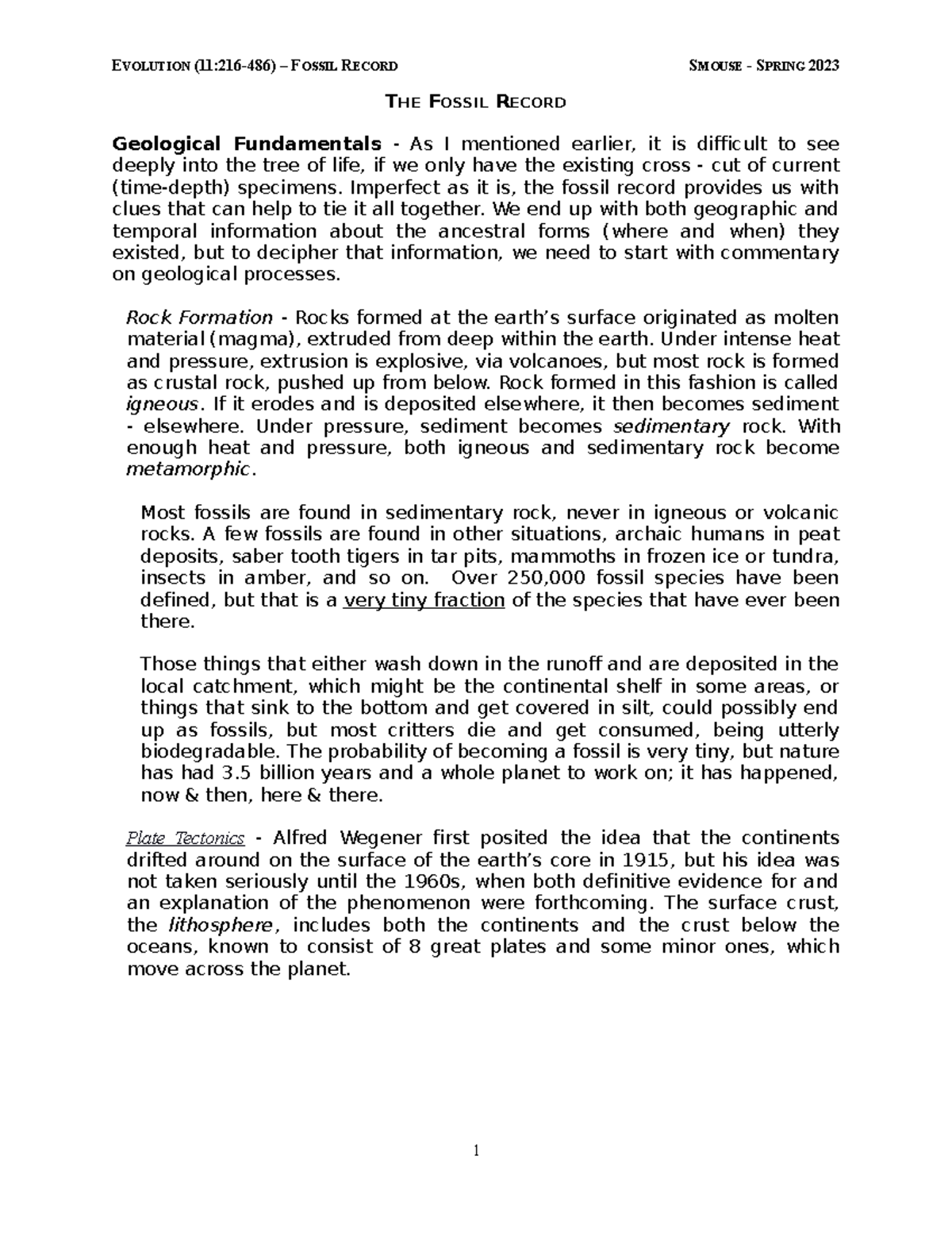 EVOL-2023-06 Foss - class notes - ANTH 2700 - University of Toledo ...