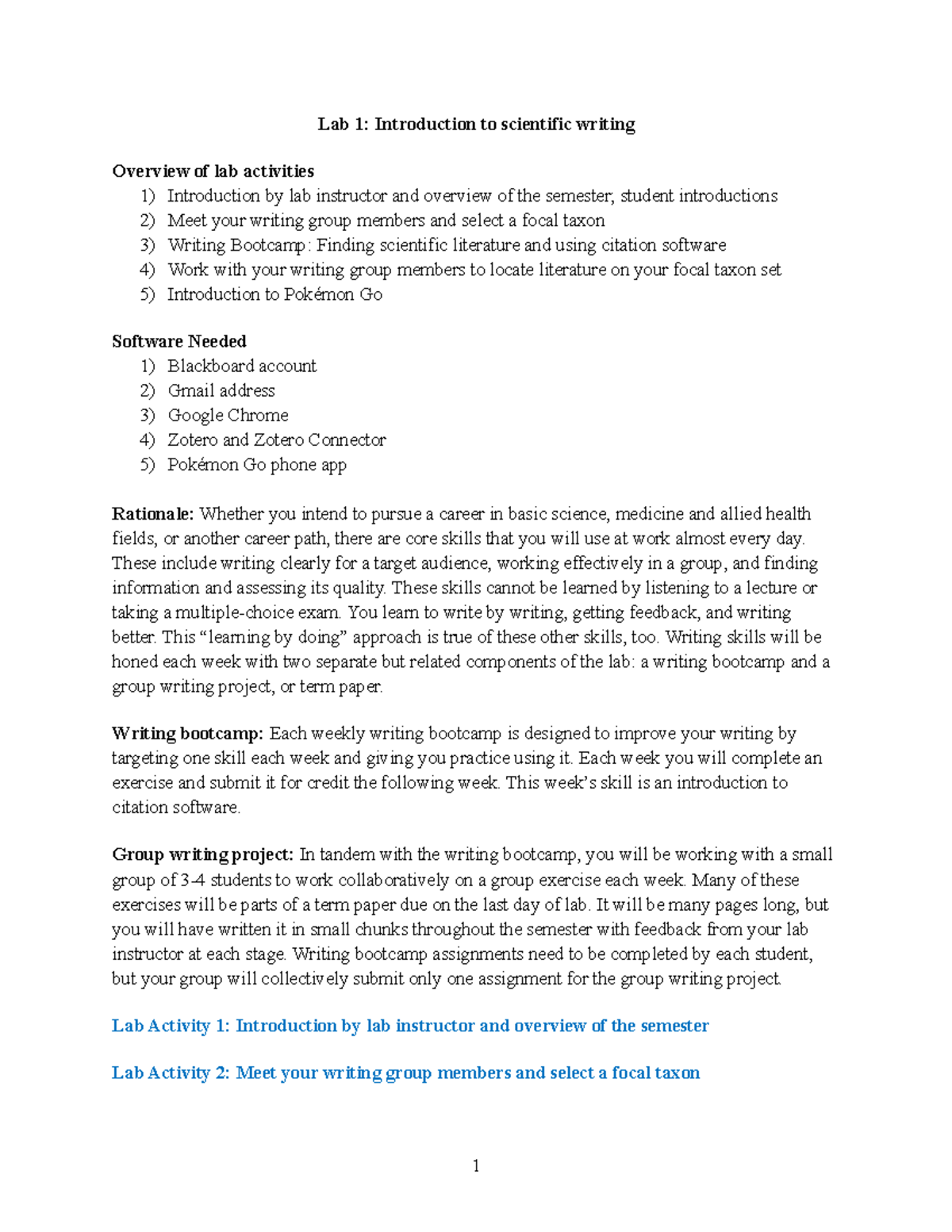 Lab1 Introductions Writing - Lab 1: Introduction to scientific writing ...