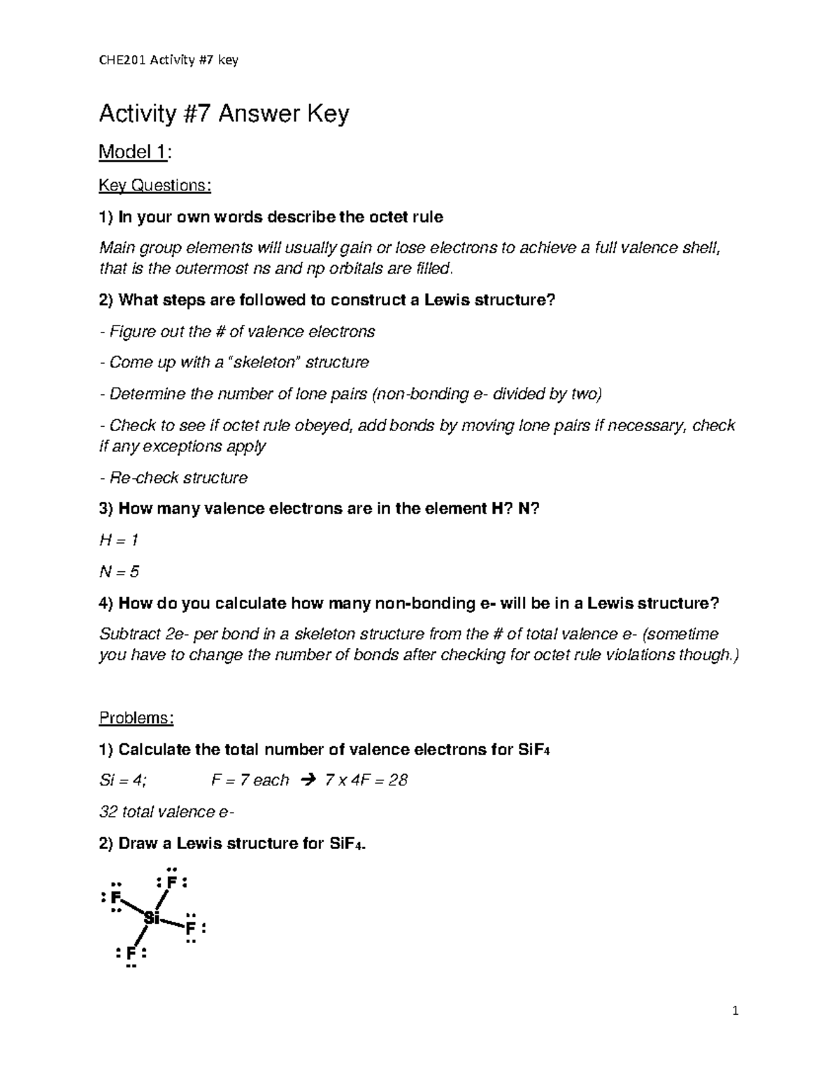 Activity #7 KEY - Class activities are worth 10% of the class. The ...